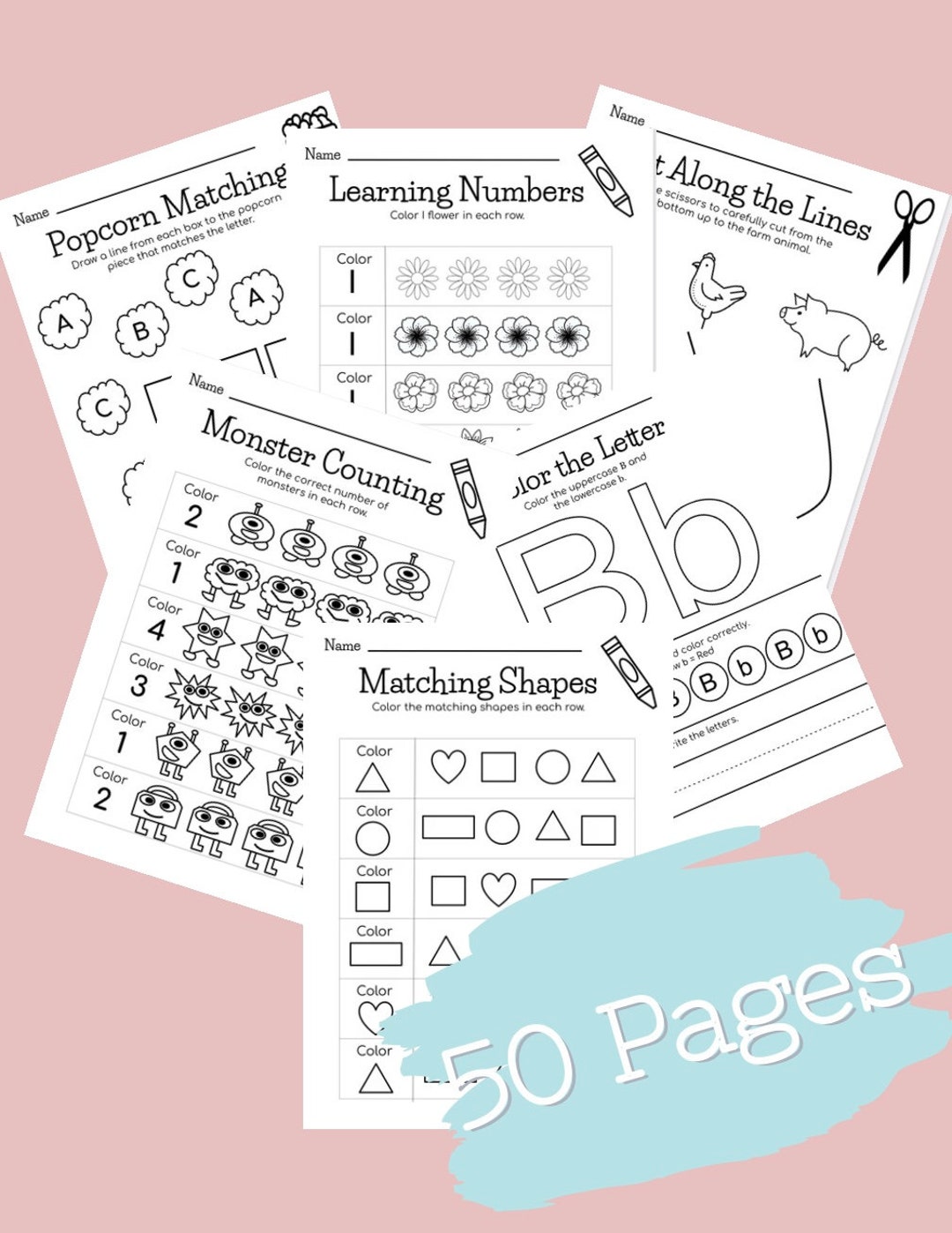 Preschool Worksheets Prek Letters Numbers Coloring Tracing Scissors - Etsy