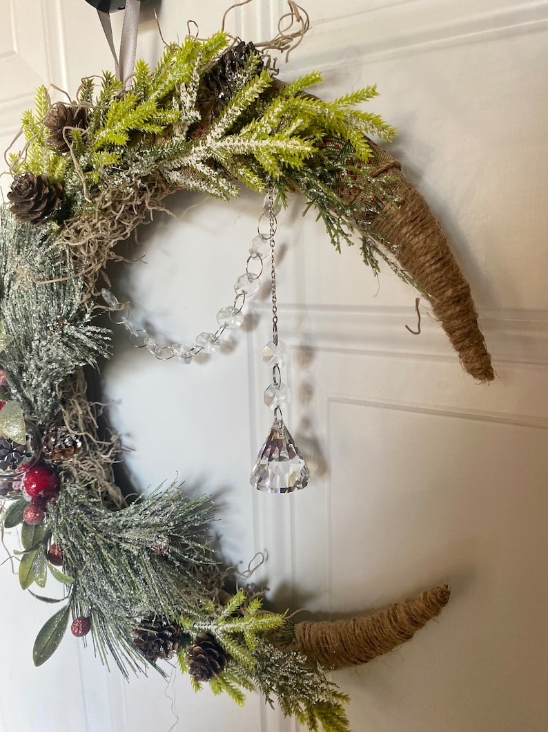 Large Yule Crescent Moon Wreath Winter Solstice Decor Witchy Gift Pagan ...