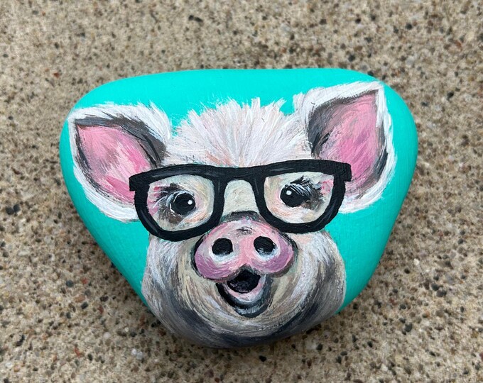 Cute Pig Hand Painted Rock, Acrylic Painted Rock, Rock Art, Painted Pig ...