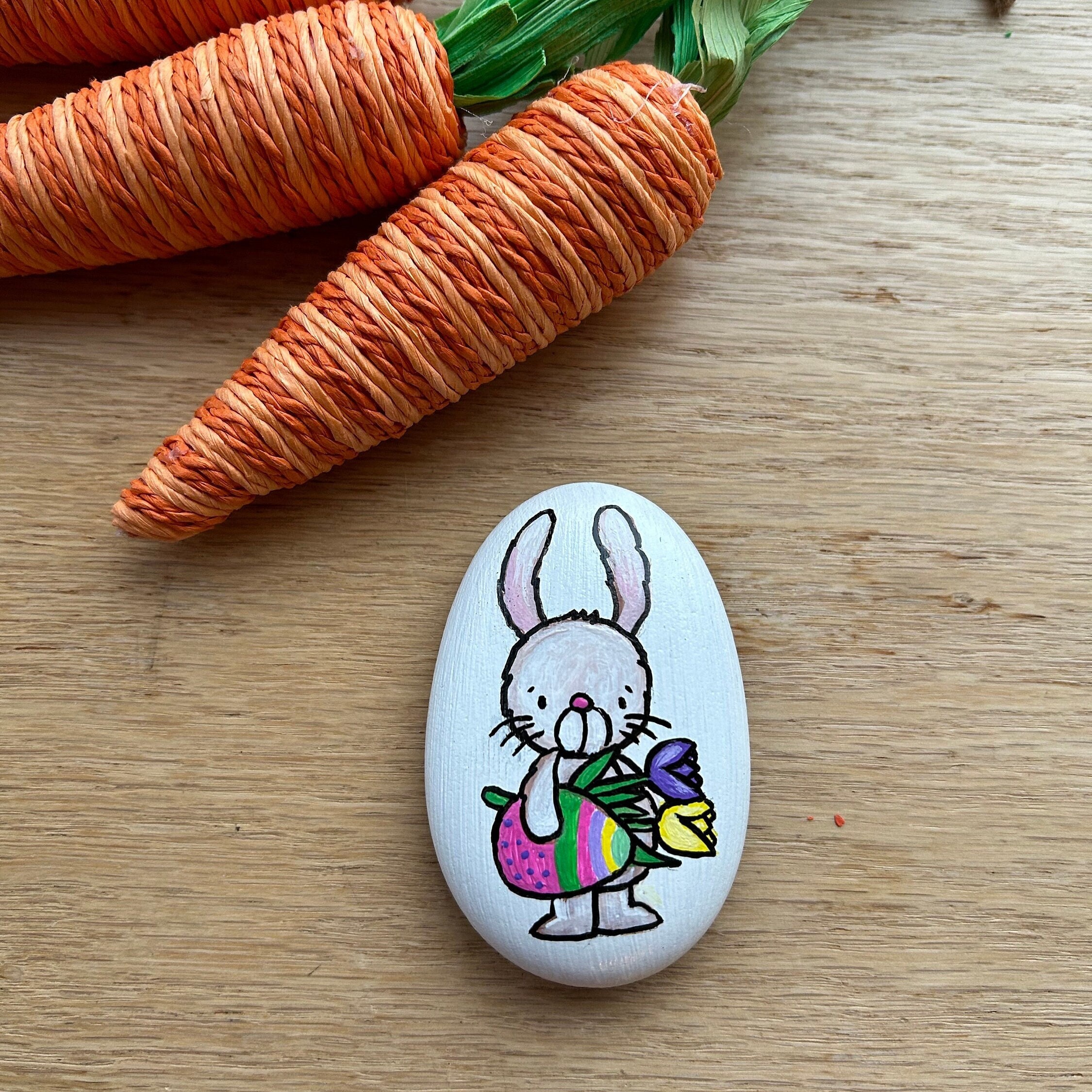Easter Bunny Painted Rock, Cute Bunny Hand Painted Rock, Easter Rabbit ...