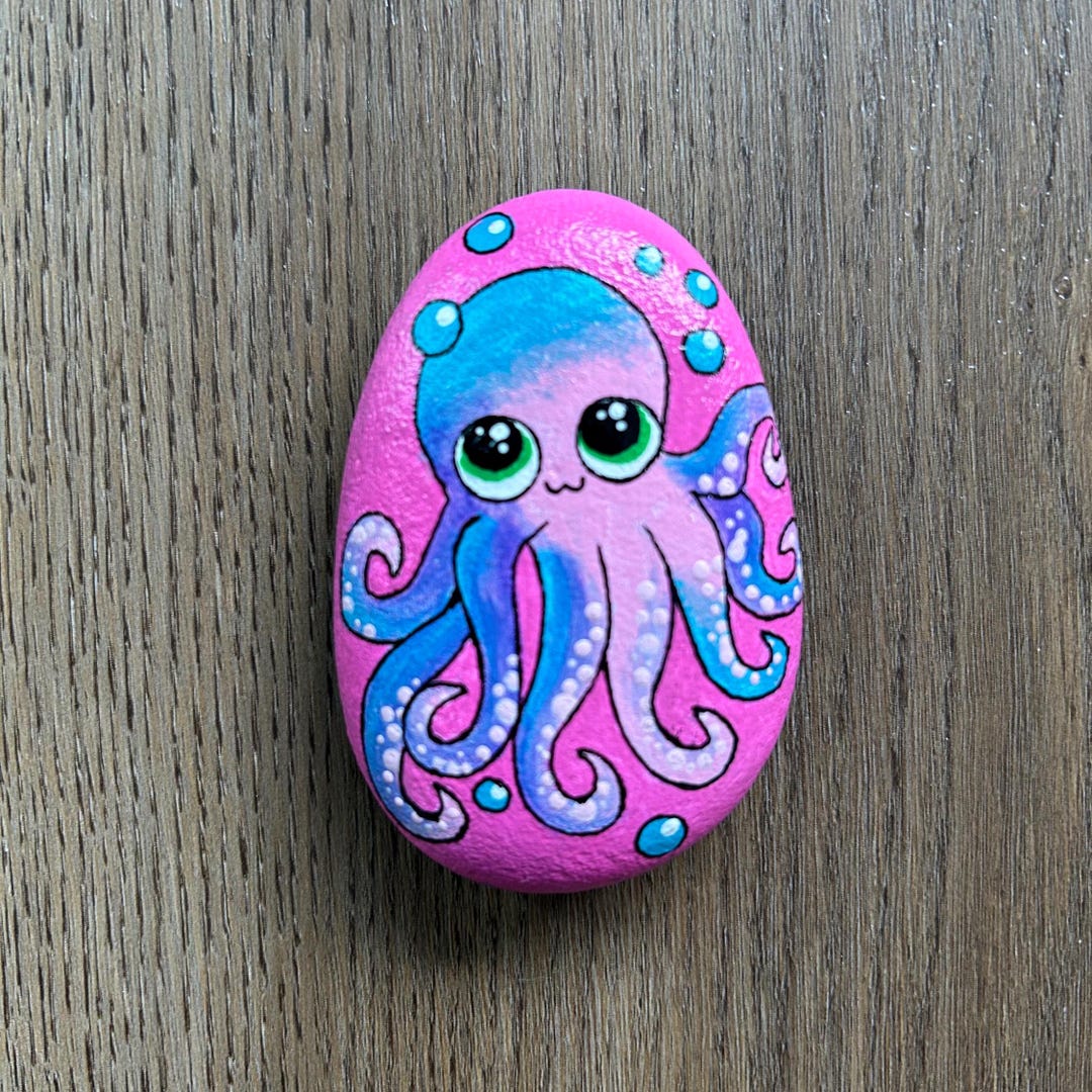 Cute Octopus Rock, Hand Painted Octopus, Rock Art, Octopus Painting ...