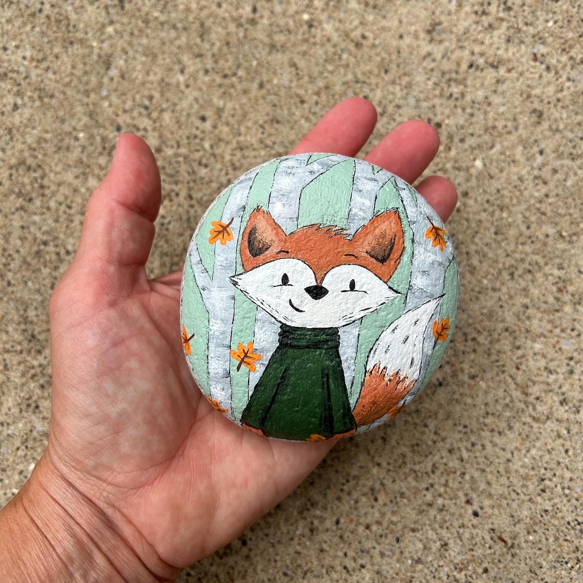 Fox Hand Painted Rock, Doorstop Rock, Painted Fox, Animal Painted Rock ...