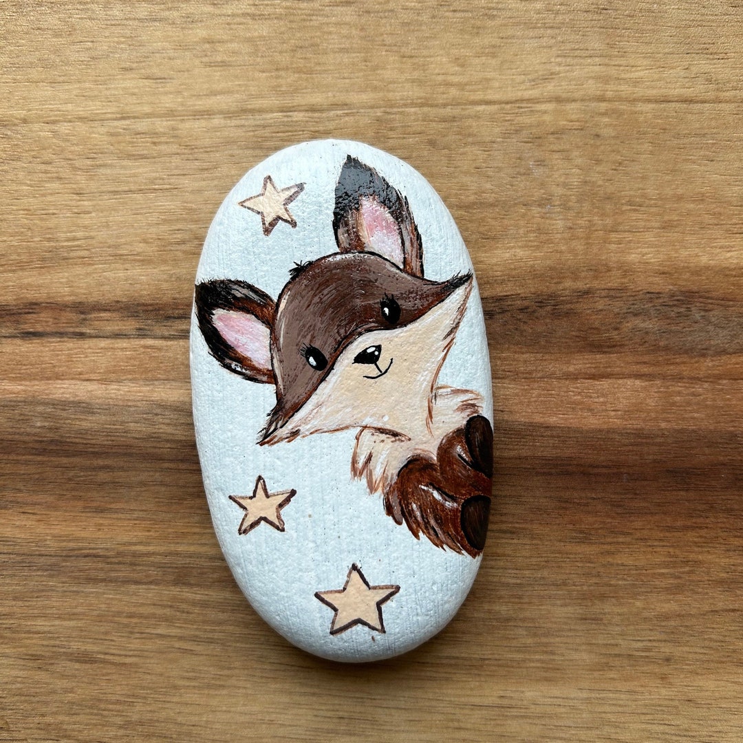 Cute Hand Painted Rock, Fox Painted Rock, Rock Art, Hand Painted Animal ...