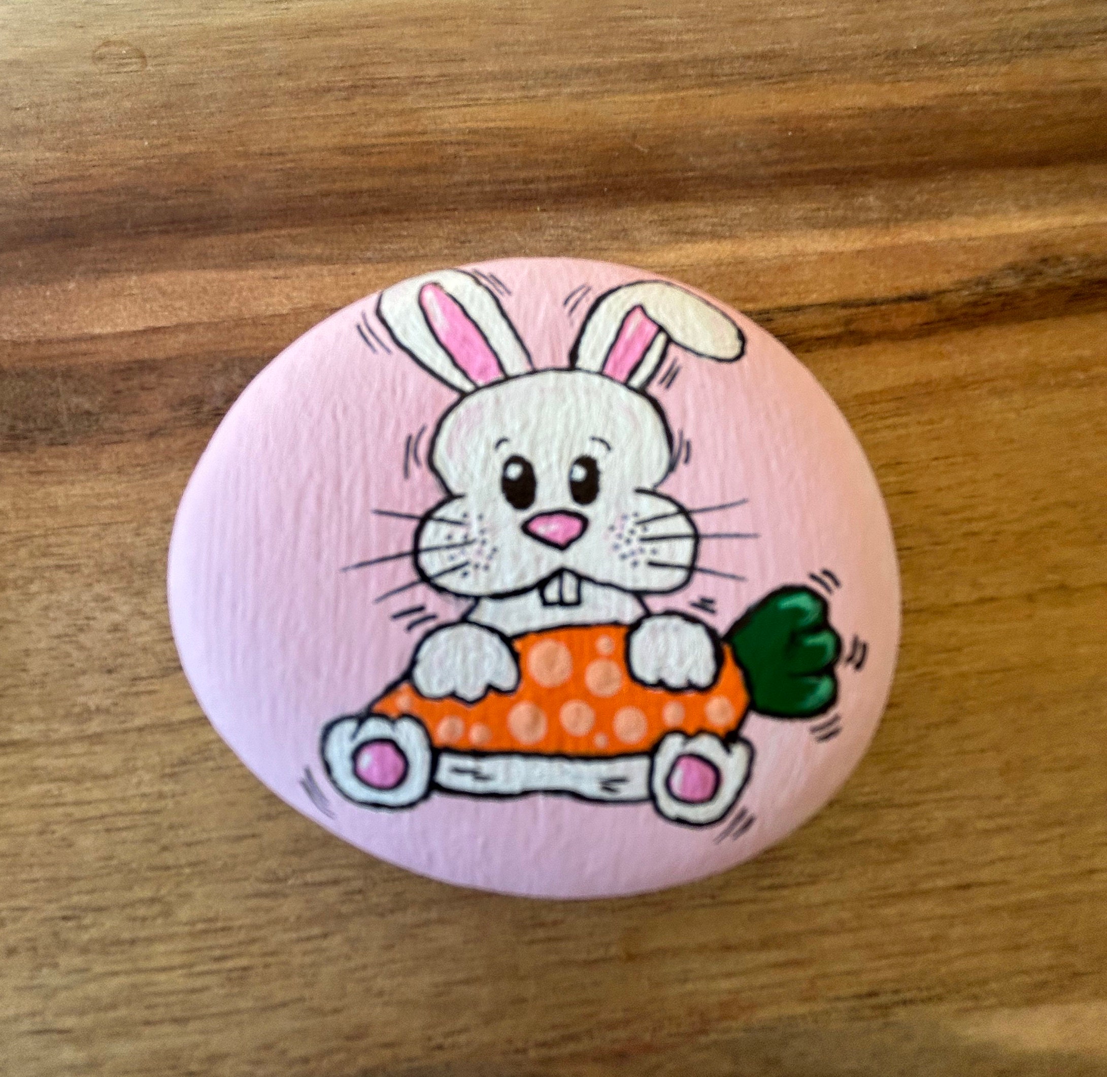 Bunny Painted Rock, Easter Bunny Hand Painted Rock, Bunny With Carrot ...