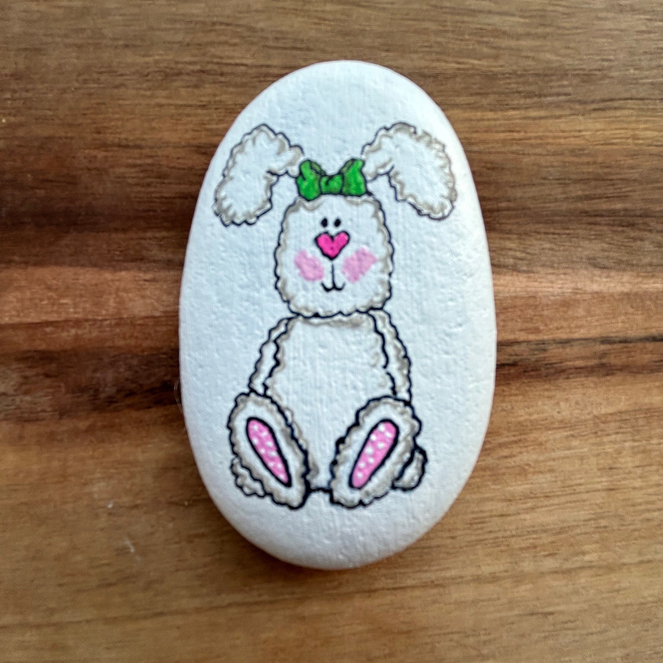 Bunny Painted Rock, Easter Bunny Hand Painted Rock, Bunny With Bow ...