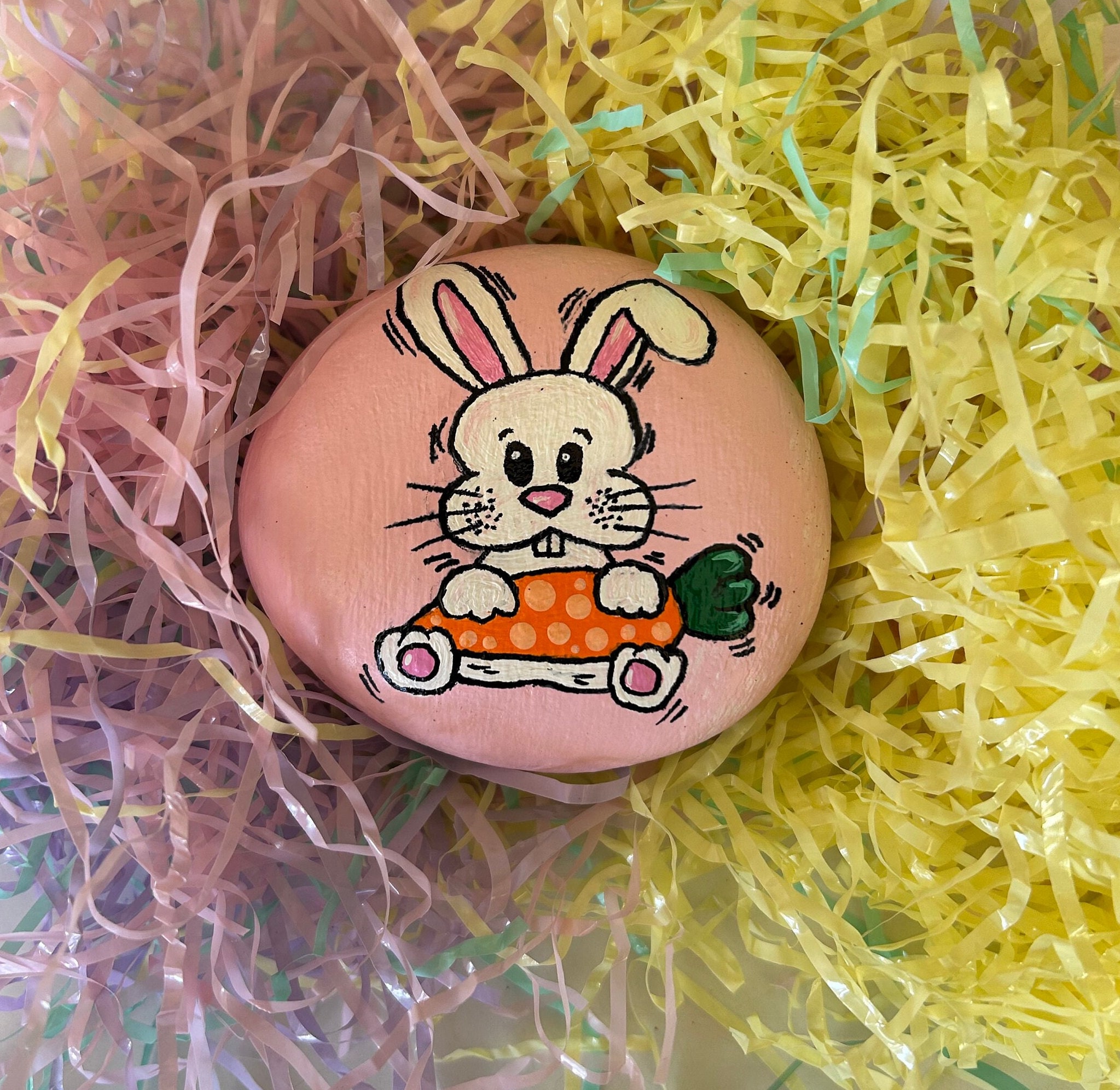 Bunny Painted Rock, Easter Bunny Hand Painted Rock, Bunny With Carrot ...