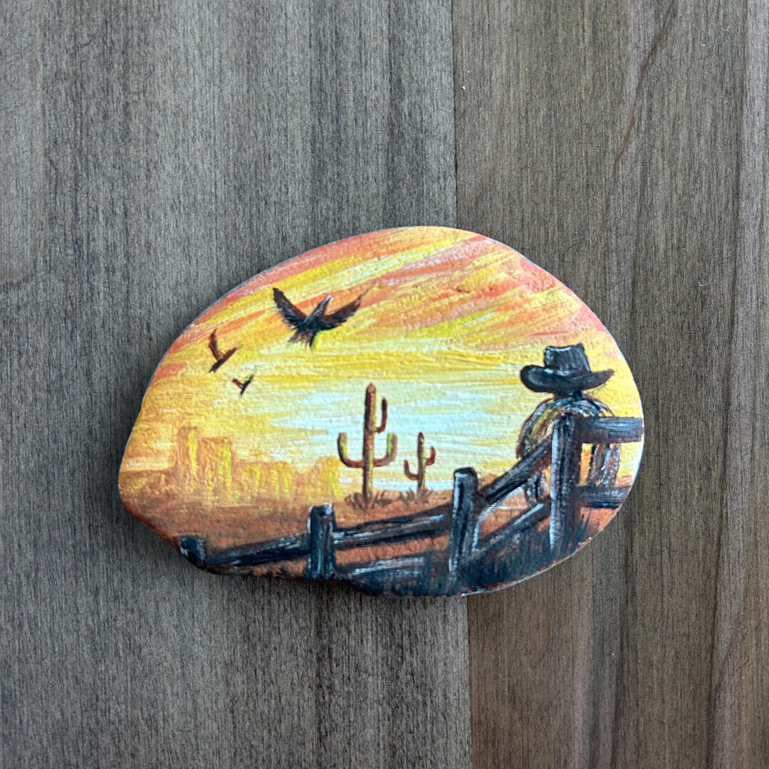Southwestern Painted Rock, Hand Painted Arizona Rock, Desert Landscape ...