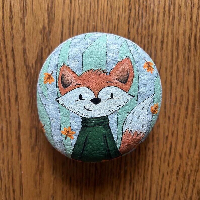 Fox Hand Painted Rock, Doorstop Rock, Painted Fox, Animal Painted Rock ...