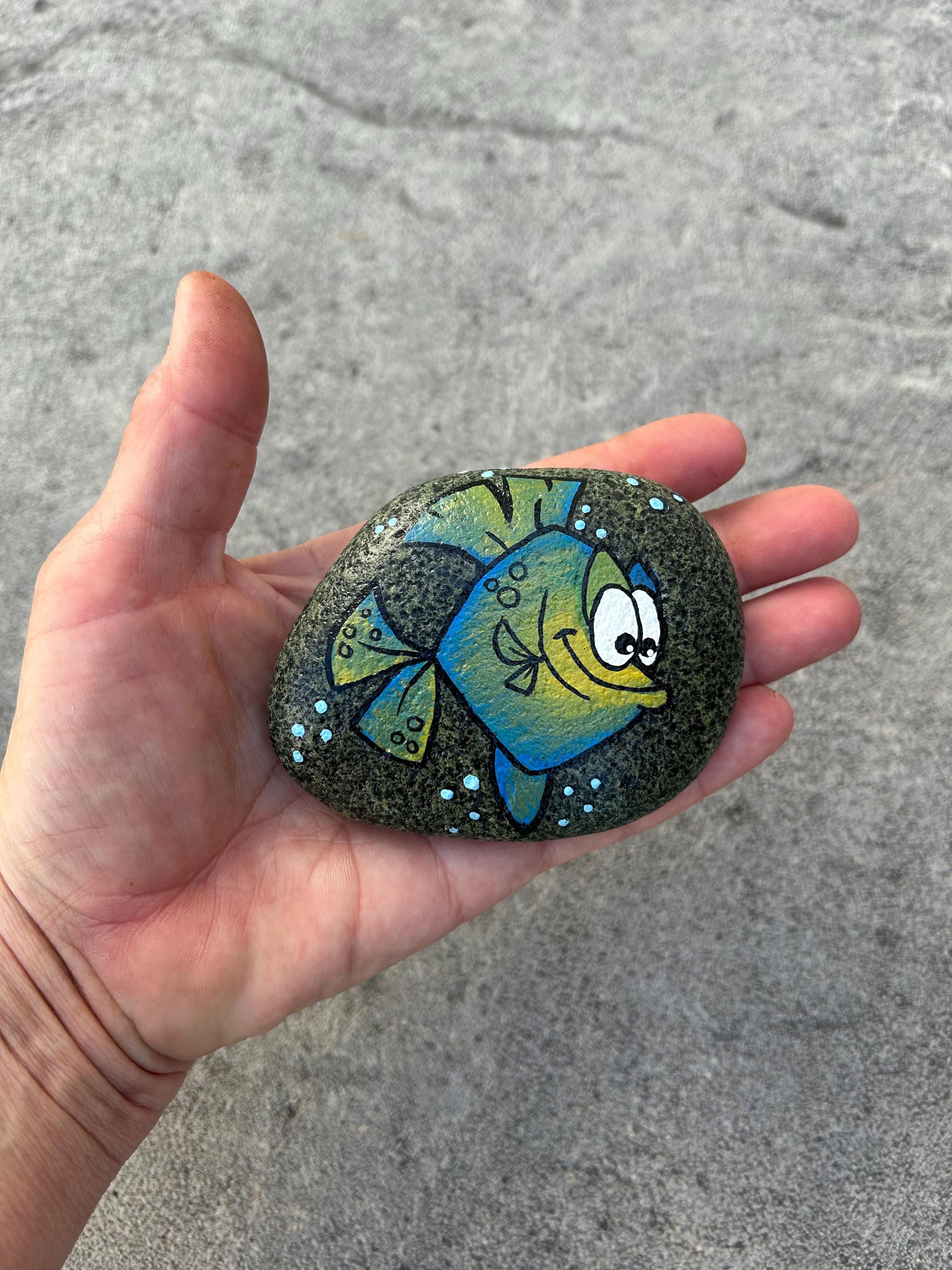 Fish Rock, Hand Painted Rock, Fish Painting, Rock Art, Pond Rock, Silly ...