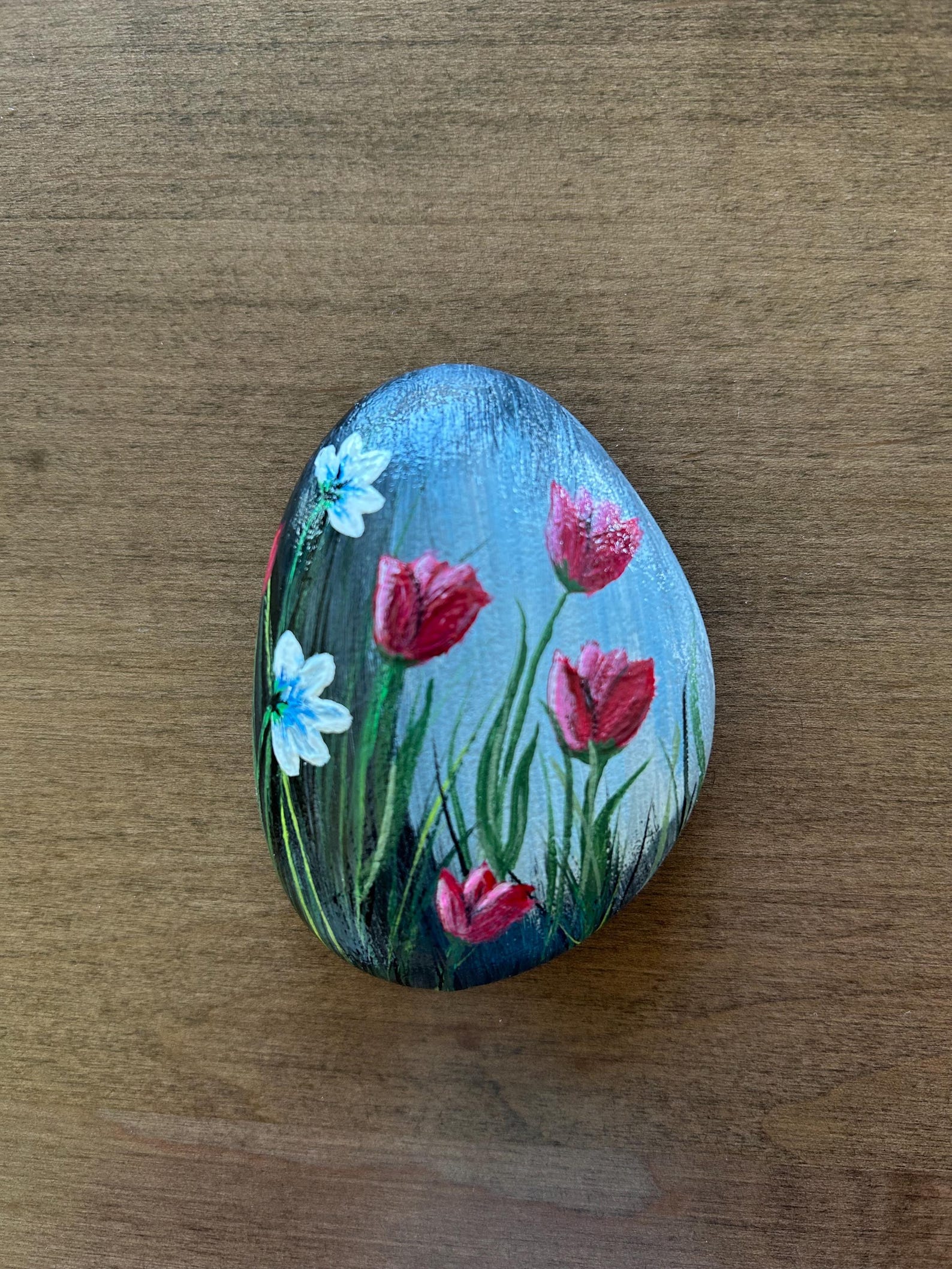 Tulips Painting, Hand Painted Spring Flowers, Red Tulip Painting, Rock ...