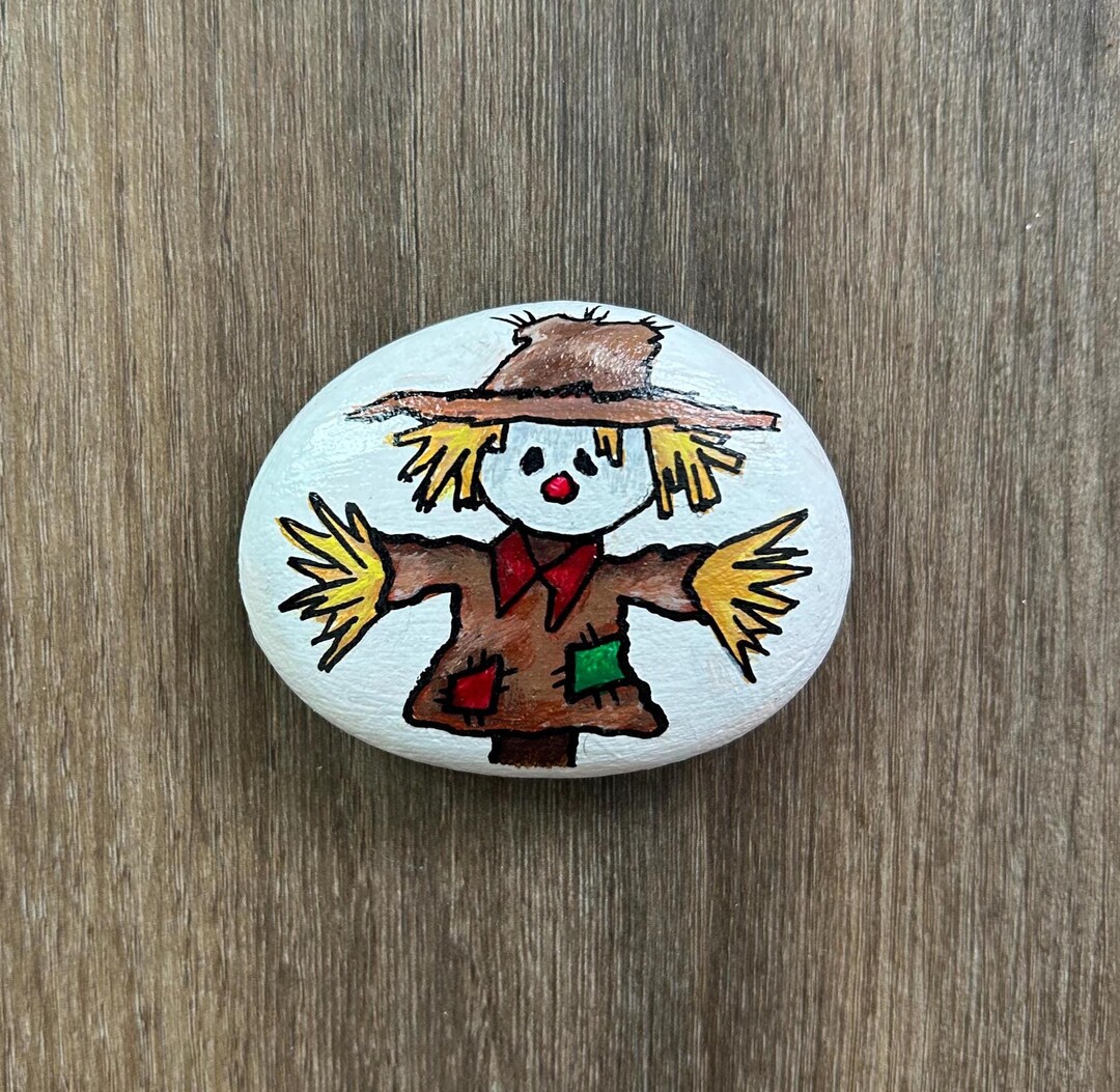 Scarecrow Painted Rock, Thanksgiving and Halloween Decor, Hostess Gift ...
