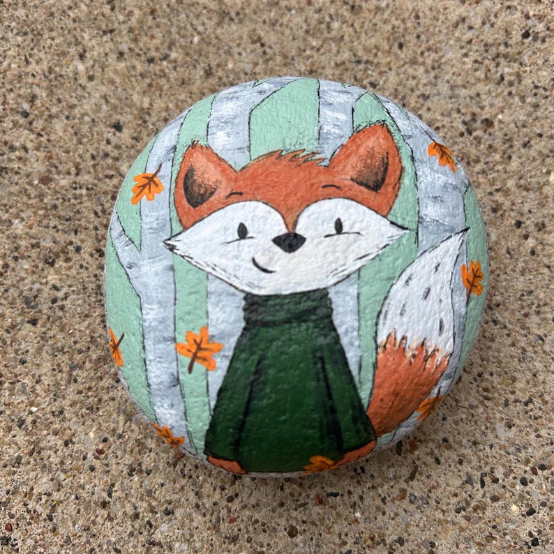 Fox Hand Painted Rock, Doorstop Rock, Painted Fox, Animal Painted Rock ...