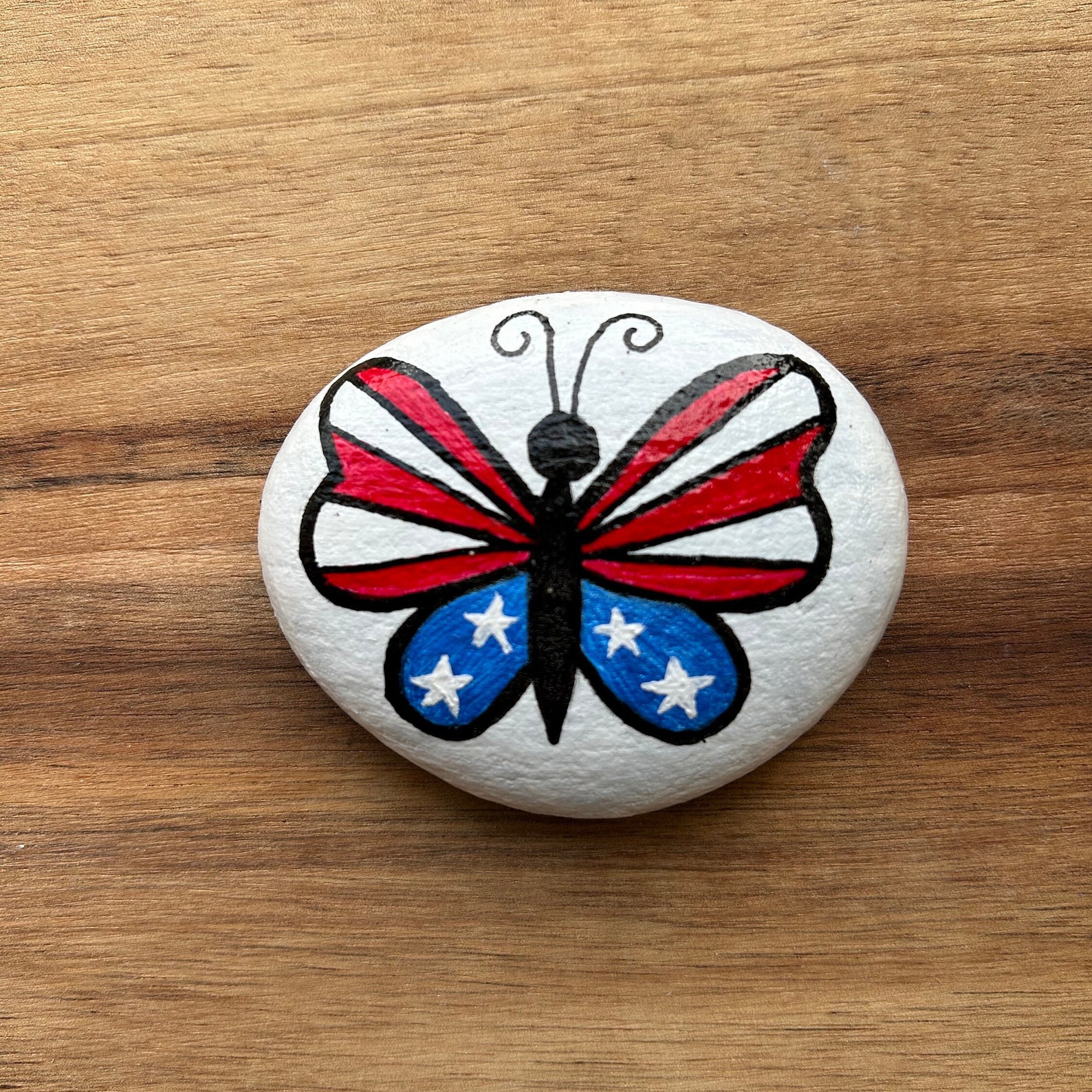 Set of 2 Patriotic Hand Painted Rocks, 4th of July Rocks, Red White and ...