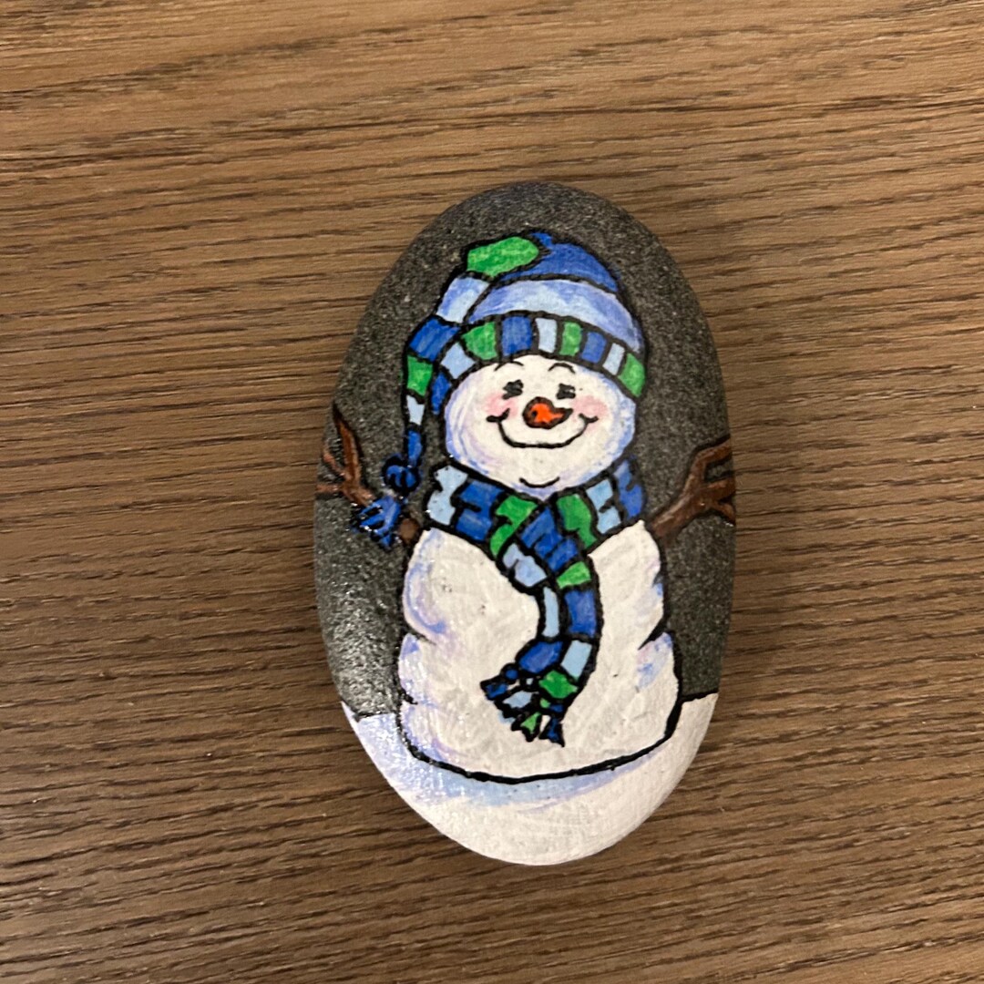 Painted Snowman, Snowman Rock, Hand Painted Rock, Rock Art, Acrylic ...