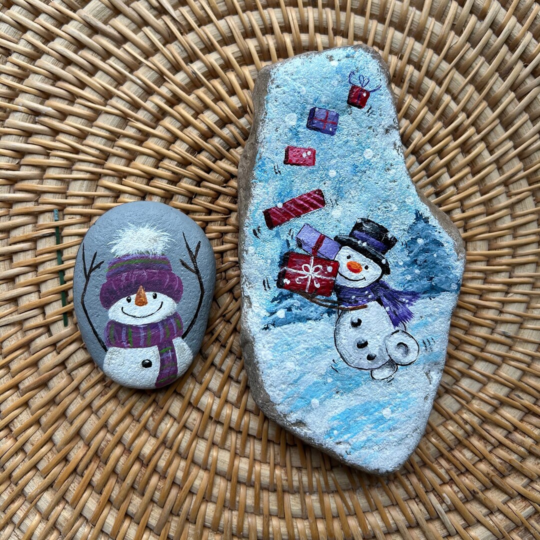 Painted Snowman, Snowman Rock, Hand Painted Rock, Rock Art, Acrylic ...