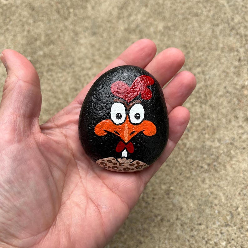 Chicken Rock, Hand Painted Funny Chicken Rock, Fun Paperweight, Chicken ...