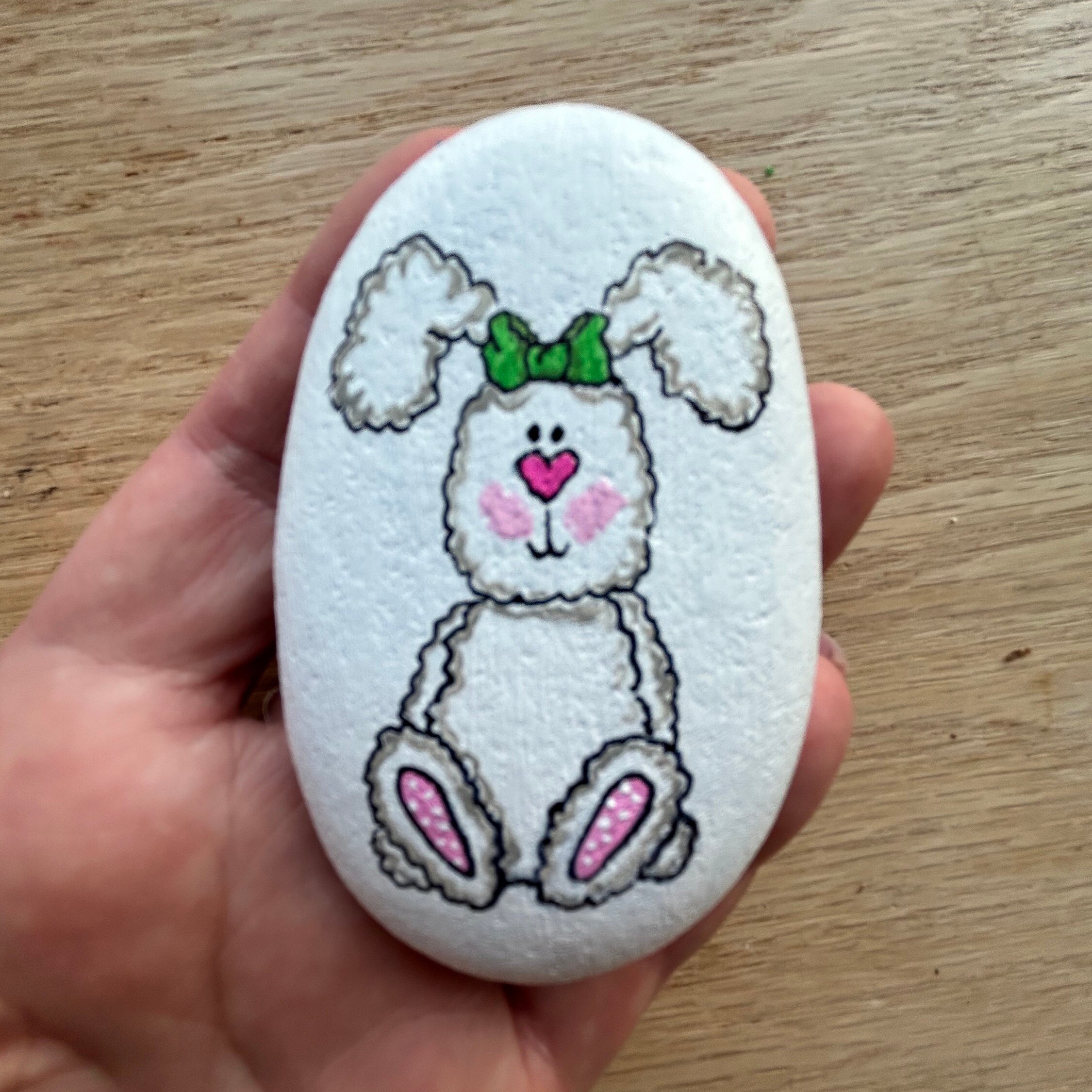 Bunny Painted Rock, Easter Bunny Hand Painted Rock, Bunny With Bow ...