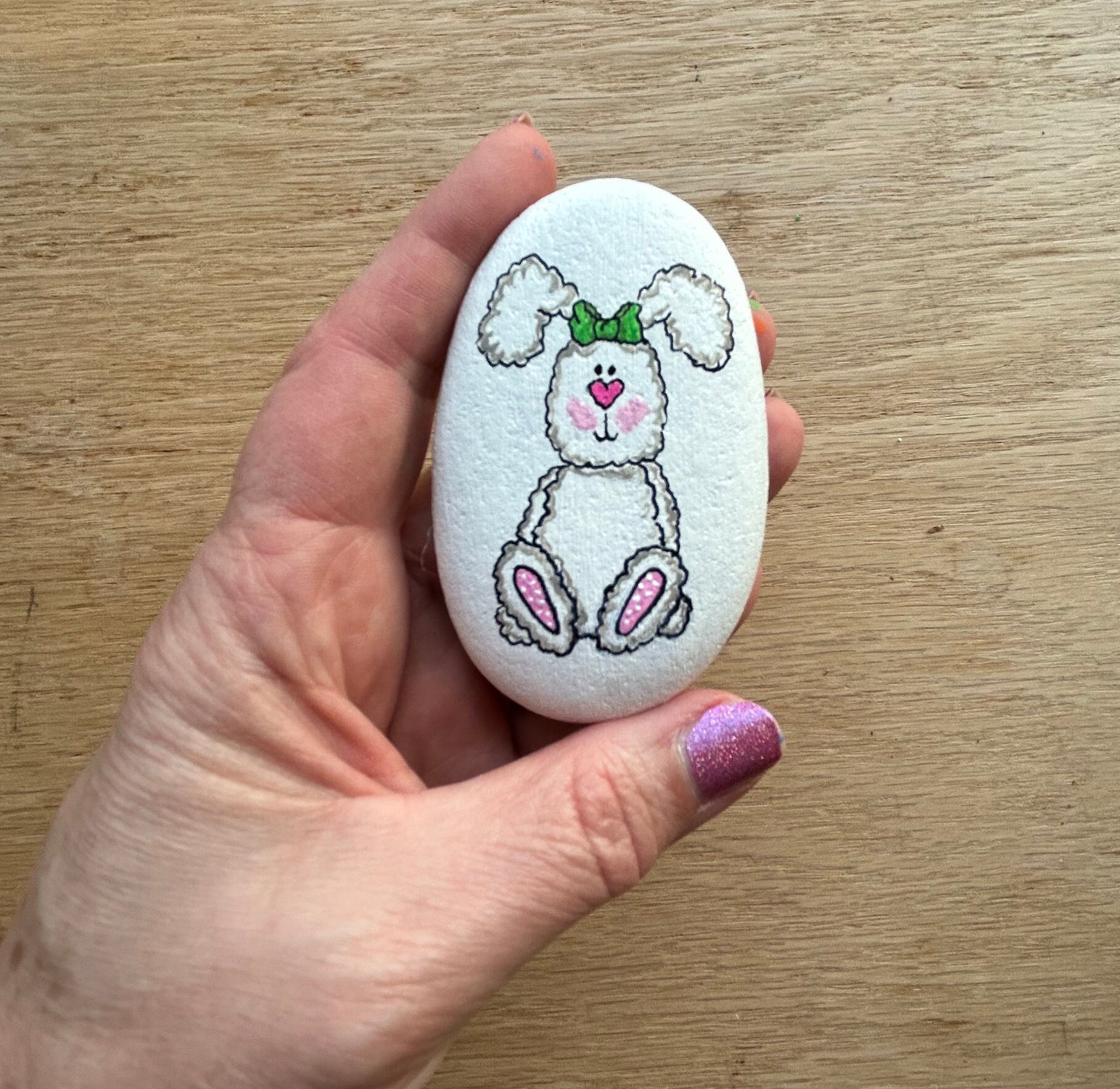 Bunny Painted Rock, Easter Bunny Hand Painted Rock, Bunny With Bow ...