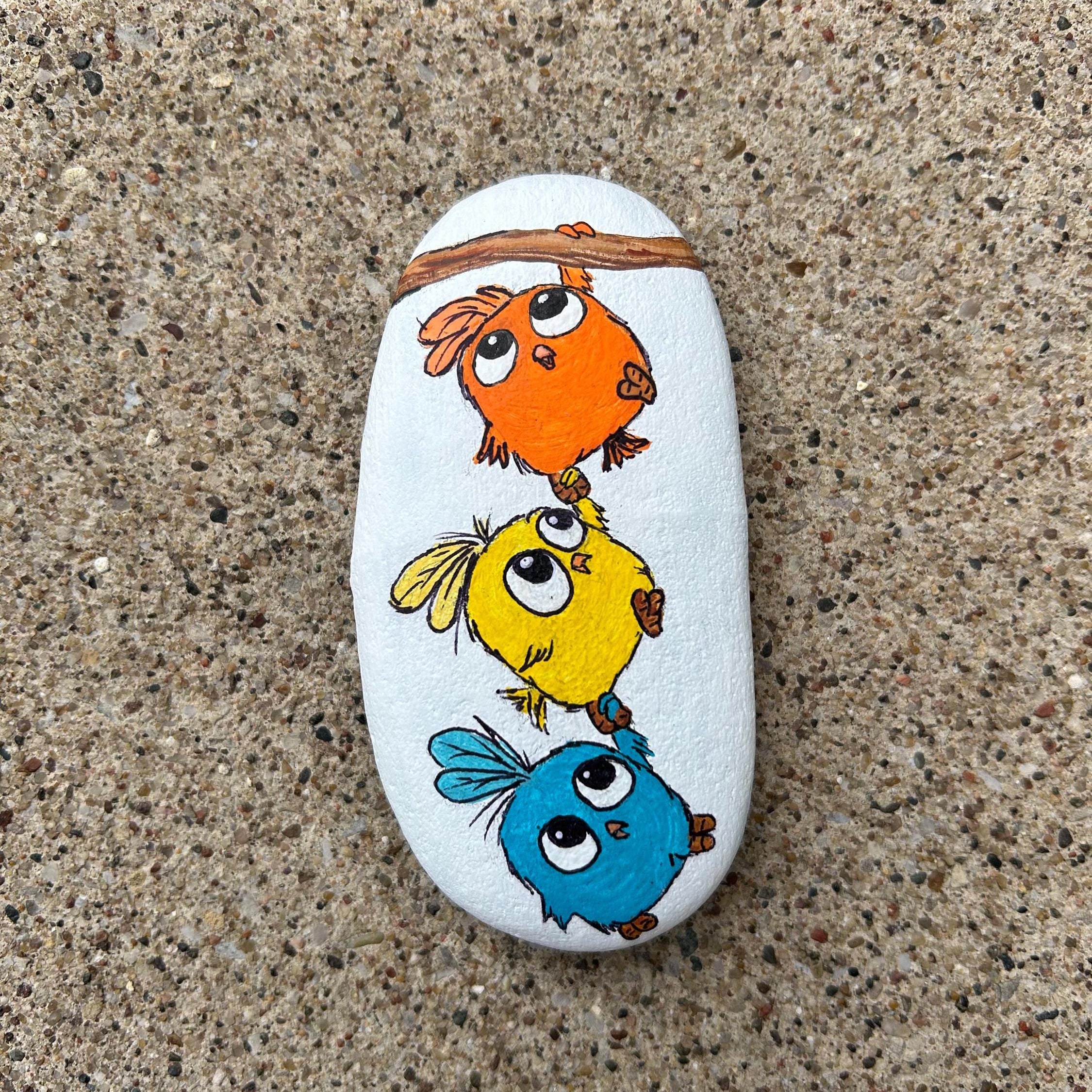 Three Hand Painted Birds, Cute Painted Rock, Colorful Painted Stone ...
