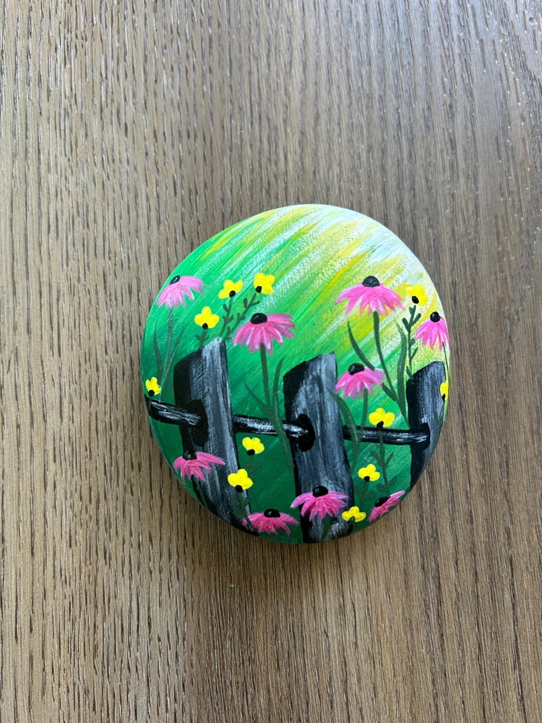 Pink and Yellow Floral Rock, Hand Painted Garden Rock, Coneflower ...