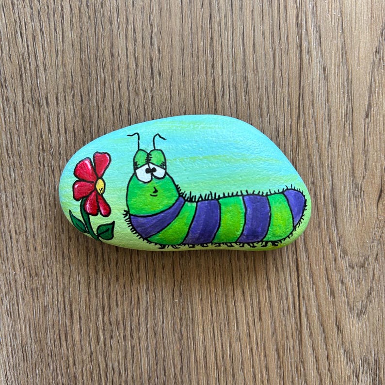 Cute Painted Rock, Pet Rock, Funny Caterpillar Painting, Rock Art ...