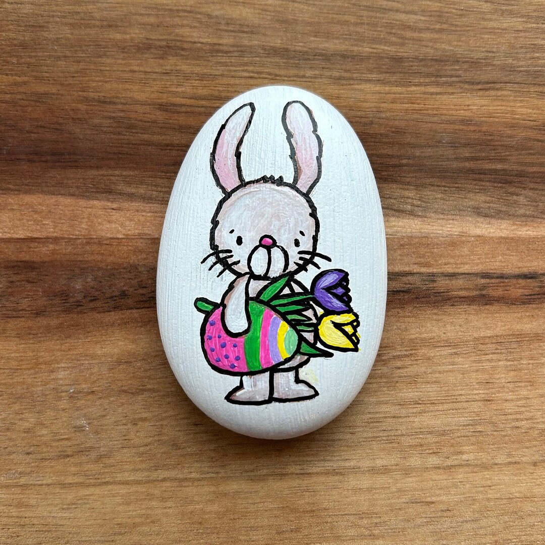 Easter Bunny Painted Rock, Cute Bunny Hand Painted Rock, Easter Rabbit ...