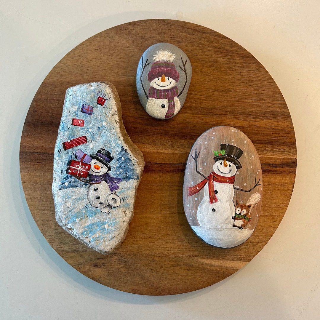 Painted Snowman Snowman Rock Hand Painted Rock Rock Art - Etsy