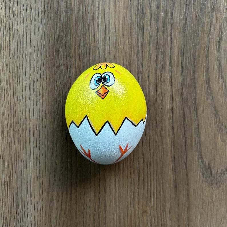 Yellow Chick Rock, Cute Painted Rock, Rock Art, Chicken in an Egg ...