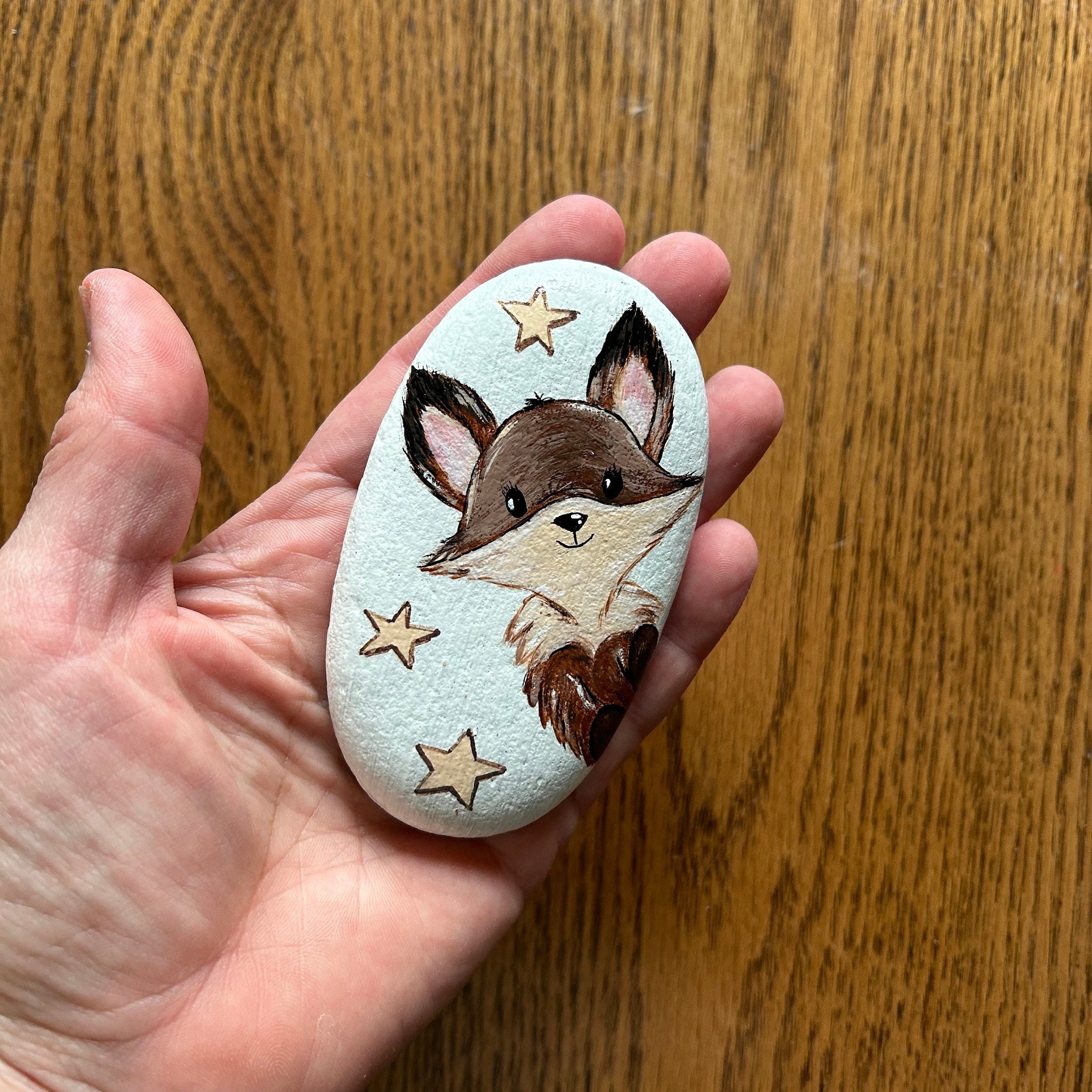 Cute Hand Painted Rock, Fox Painted Rock, Rock Art, Hand Painted Animal ...