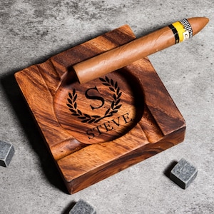 Personalized Cigar Walnut Wood Ashtray, Great Gift for Men, Unique ...