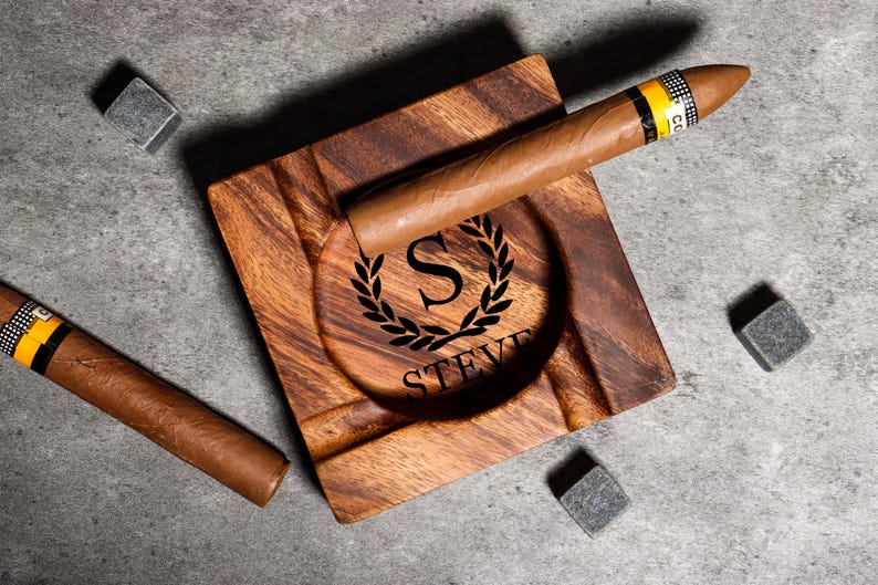 Personalized Cigar Walnut Wood Ashtray, Great Gift for Men, Unique ...