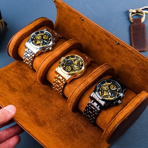 Personalised Leather Watch Case, Watch Roll for 3 Watches, Customized ...