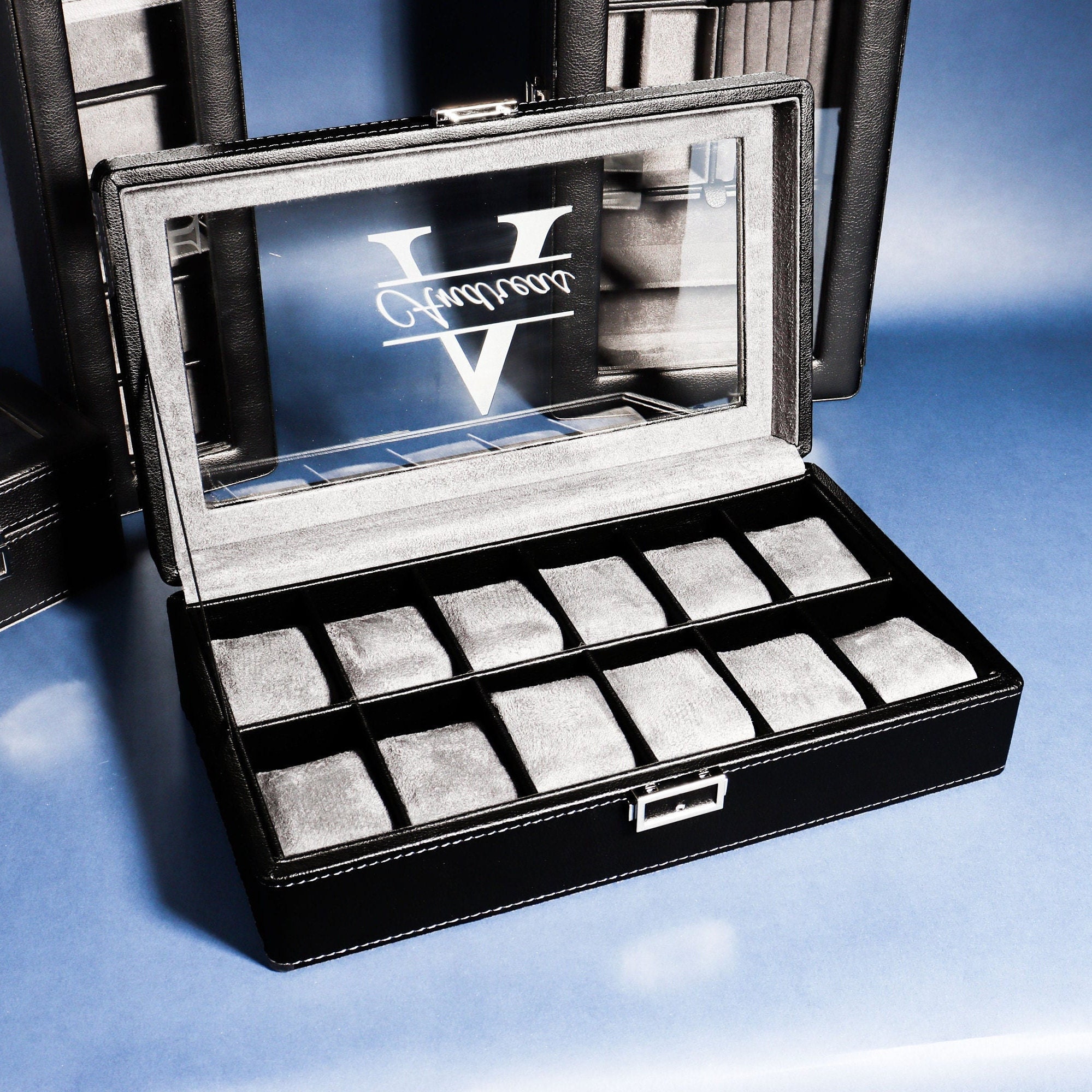 Personalized Black Watch Box - Multifunctional Watch Box, Men's Gift ...