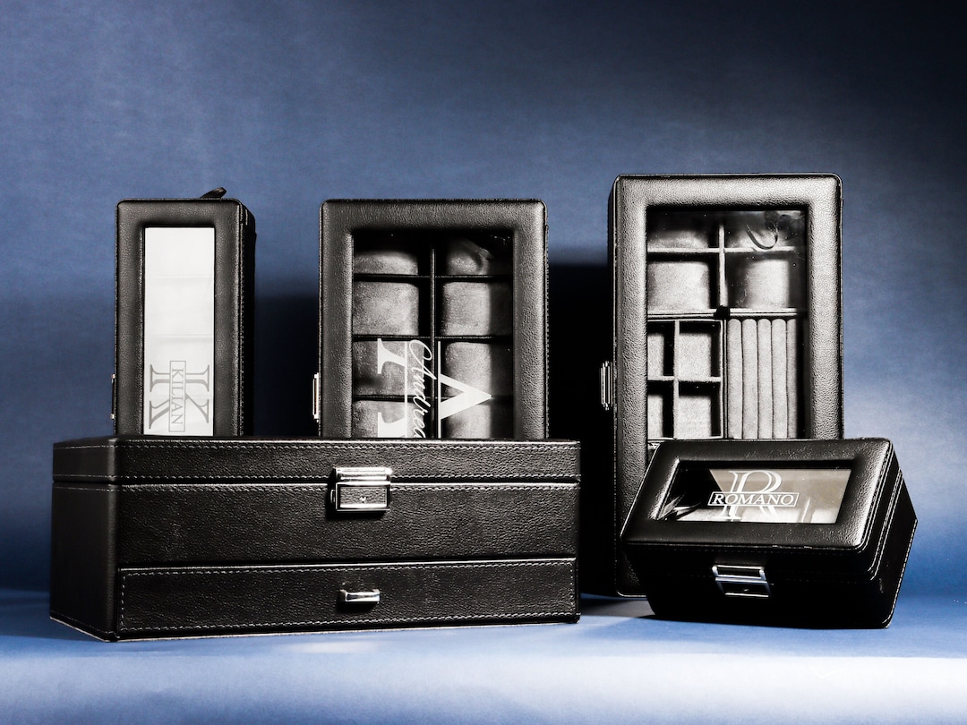 Personalised Black Leather Watch Box for 6 12 Slot Watches, Watch ...