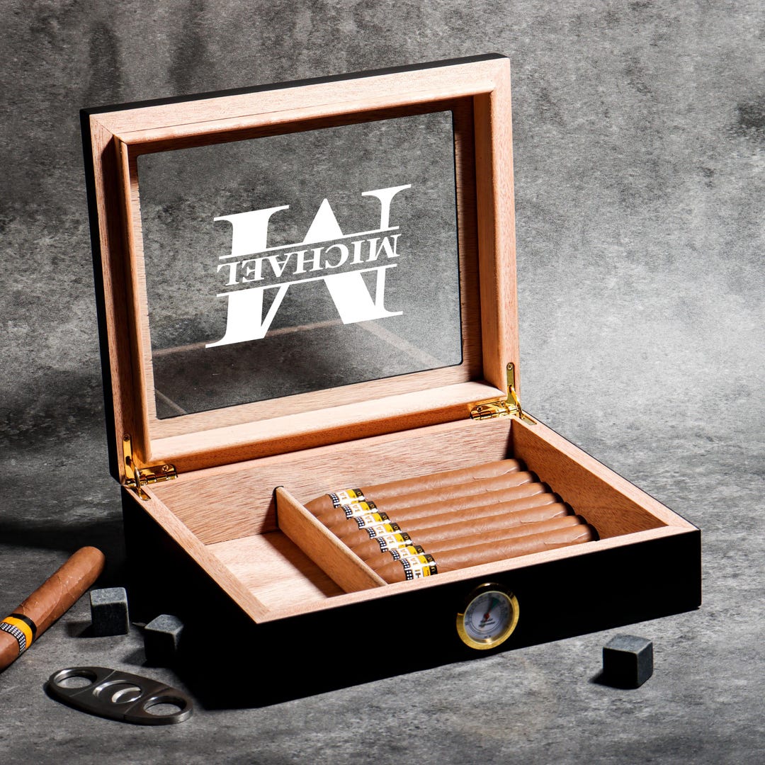 Personalized Cigar Box, Custom Glass Top Cigar Humidor Box, Groomsmen ...