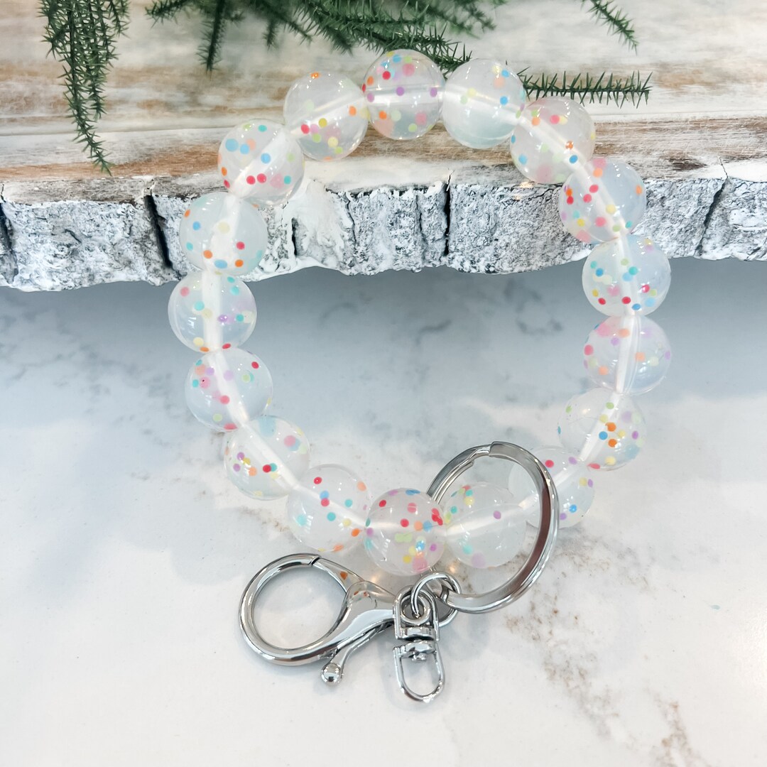 Confetti Keychain, Clear Silicone Bead Wristlet, Wristlet Keychain ...