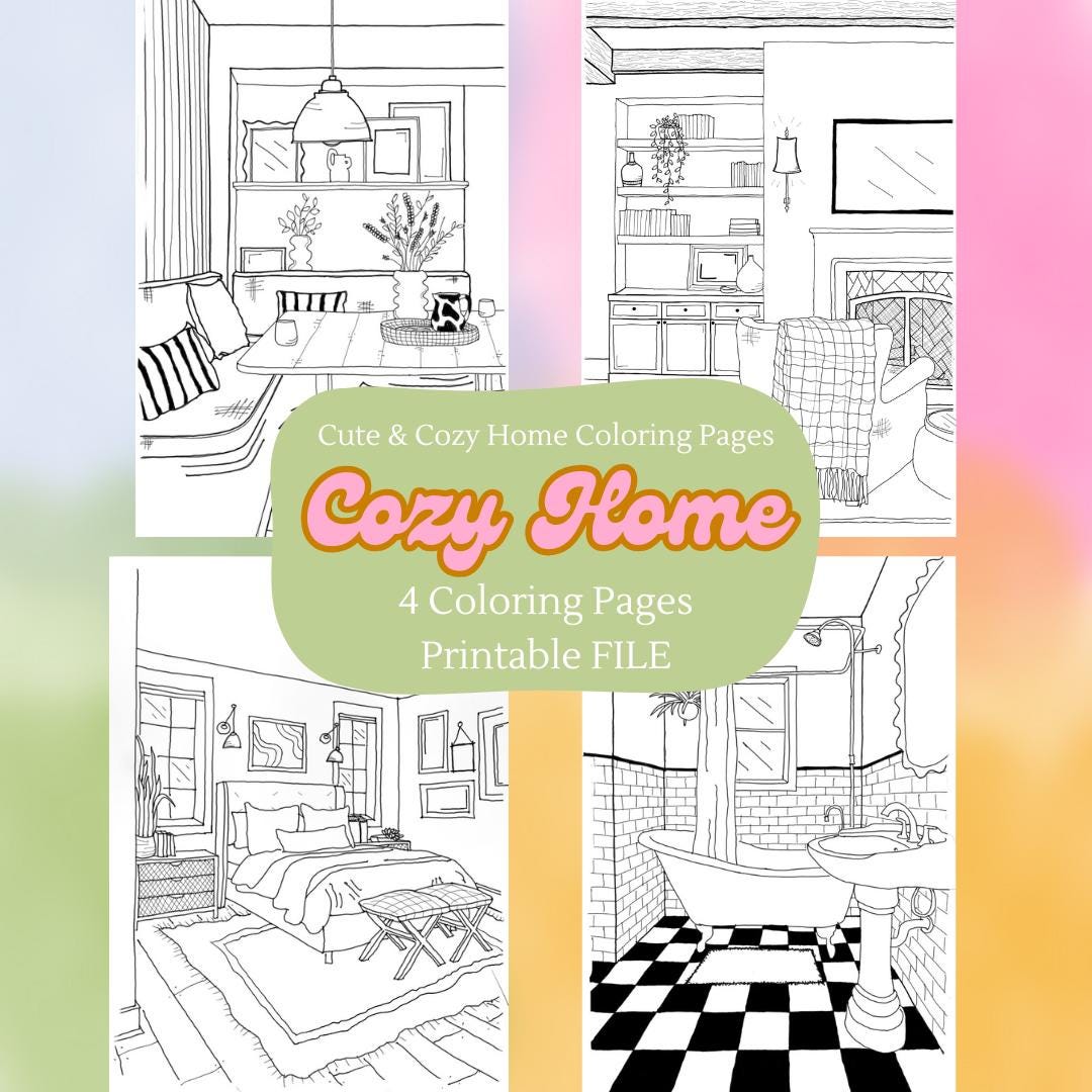Adult Coloring Pages, Interior Design, Cozy Spaces, Frameable Wall Art ...