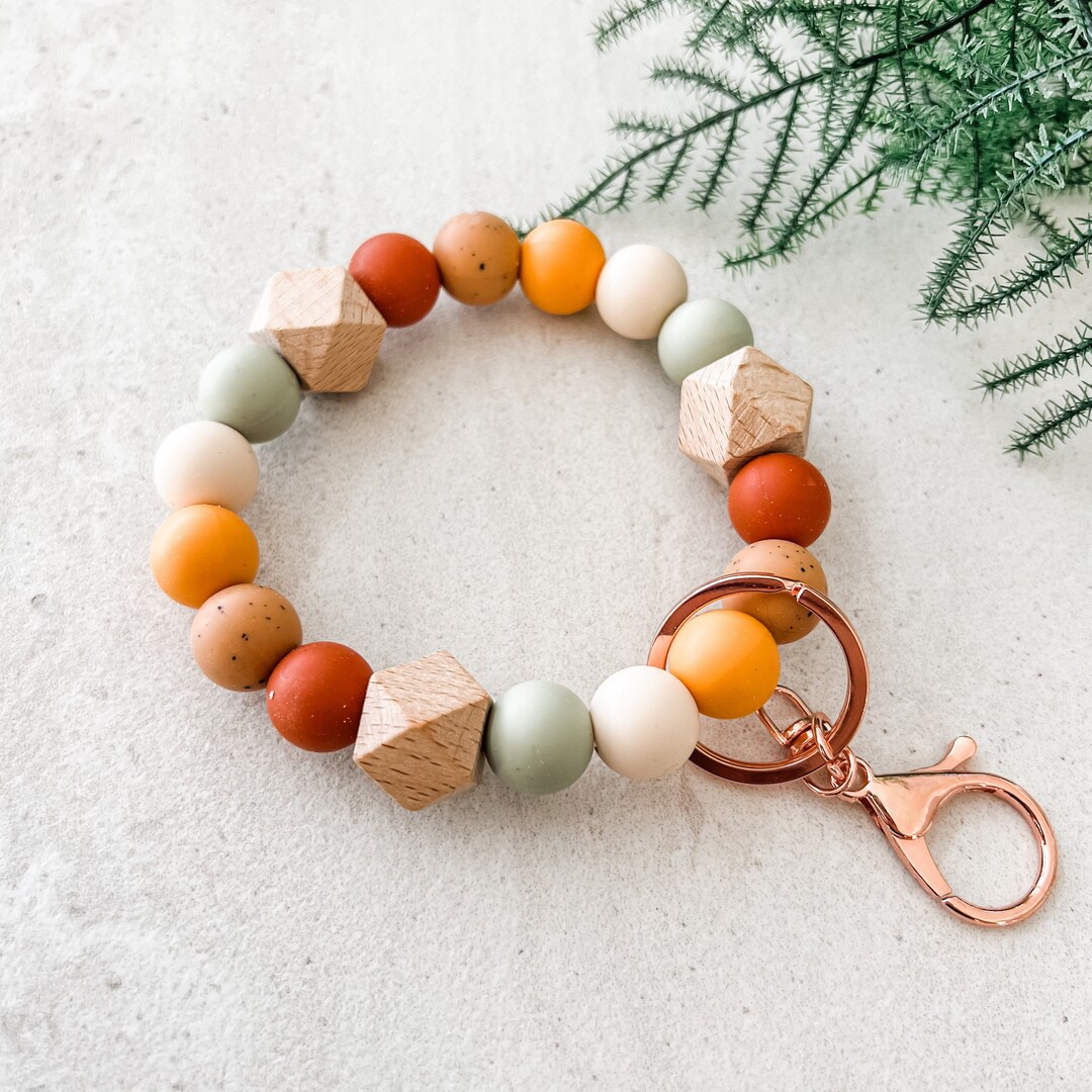 Fall Keychain, Fall Wristlet, Wristlet Keychain, Silicone Bead Keychain ...