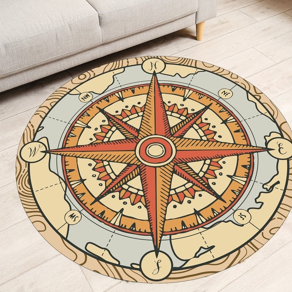 Compass Rose Rug, Compass Medallion Decor, Home Decor, 3D Compass Rug ...