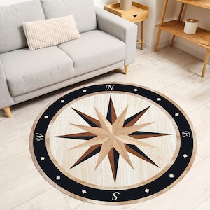 Compass Rose Rug, 3D Compass Rug, Non-slip Floor Area Round Rug ...