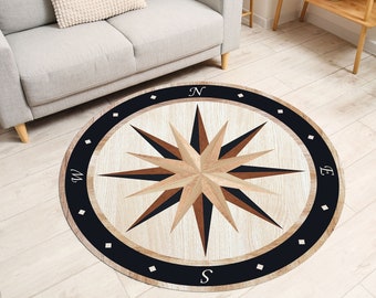Compass Rose Rug, Compass Medallion Decor, Home Decor, 3D Compass Rug ...