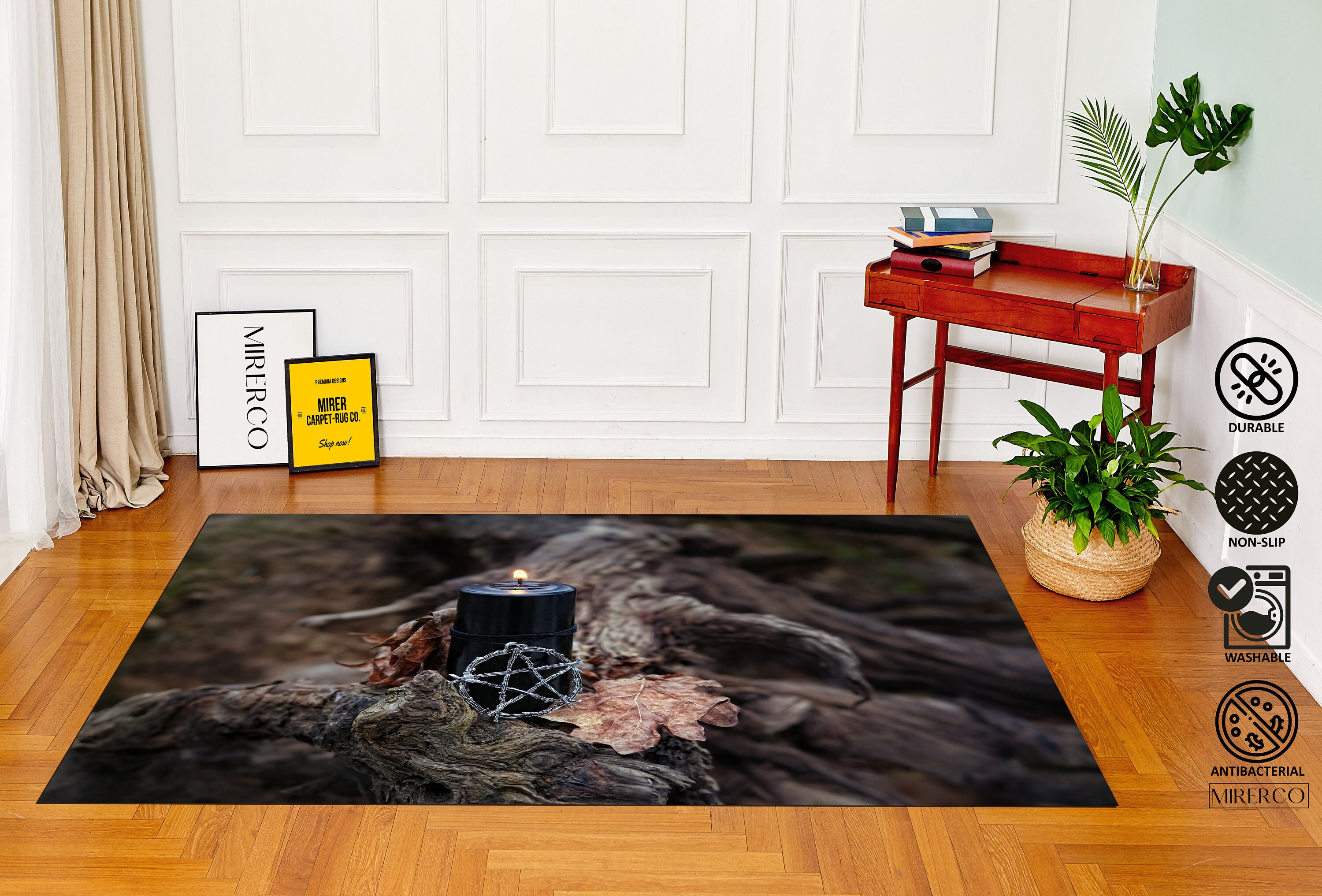 Pentagram Symbol Rug, Pentagram Candles Rug, Wicca Pentacle Rug ...