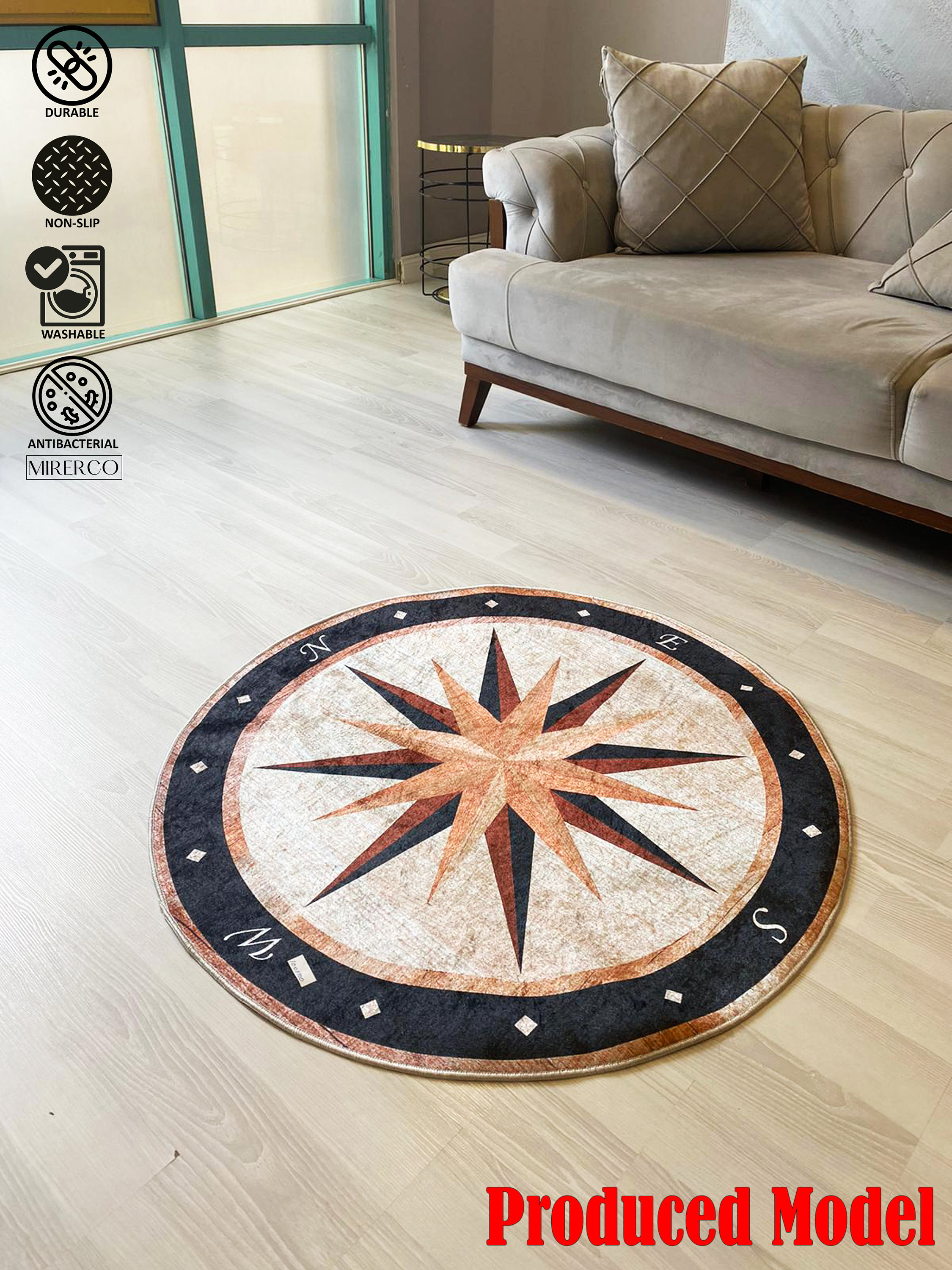 Compass Rose Rug, 3D Compass Rug, Non-slip Floor Area Round Rug ...