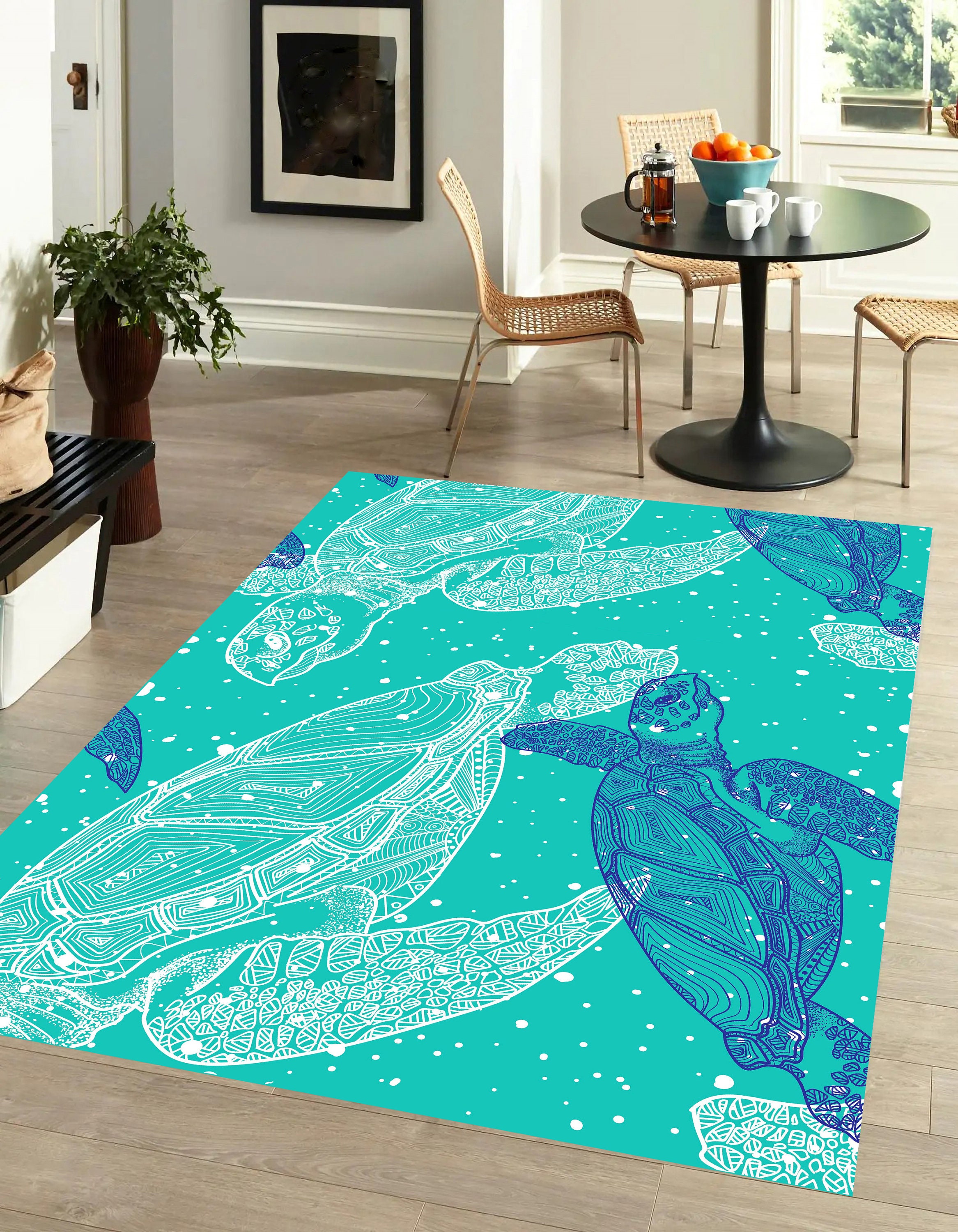Turtle Rugs Abstract Sea Turtle Rug Aqua Area Rugs Turtles - Etsy