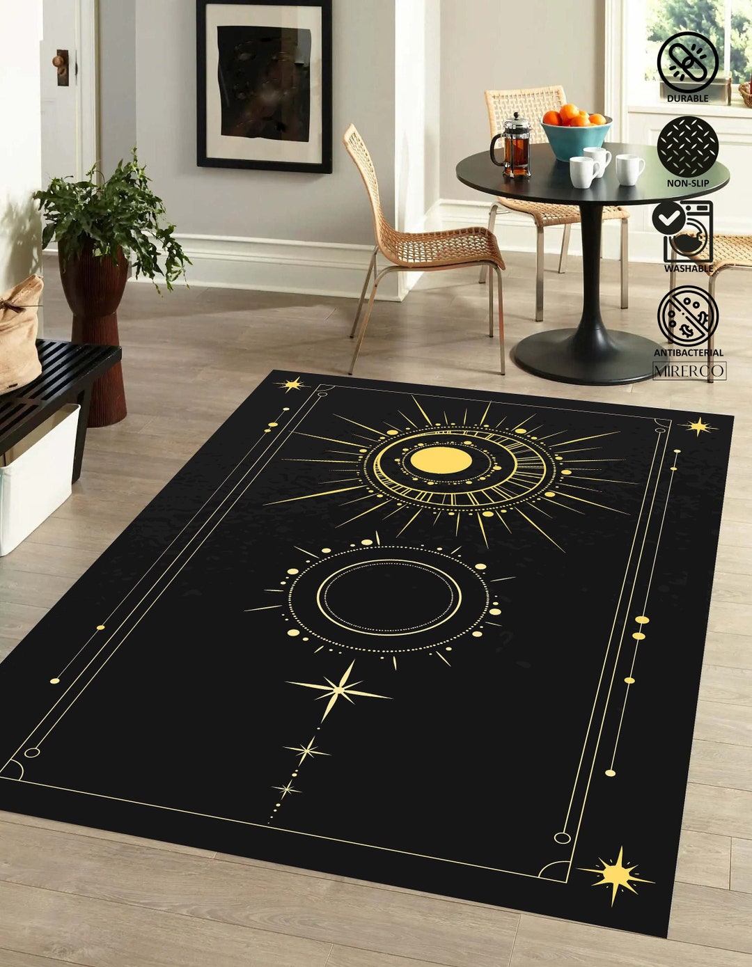 Astronomical Area Rug, Gothic Astronomical Ornament With Sun ...