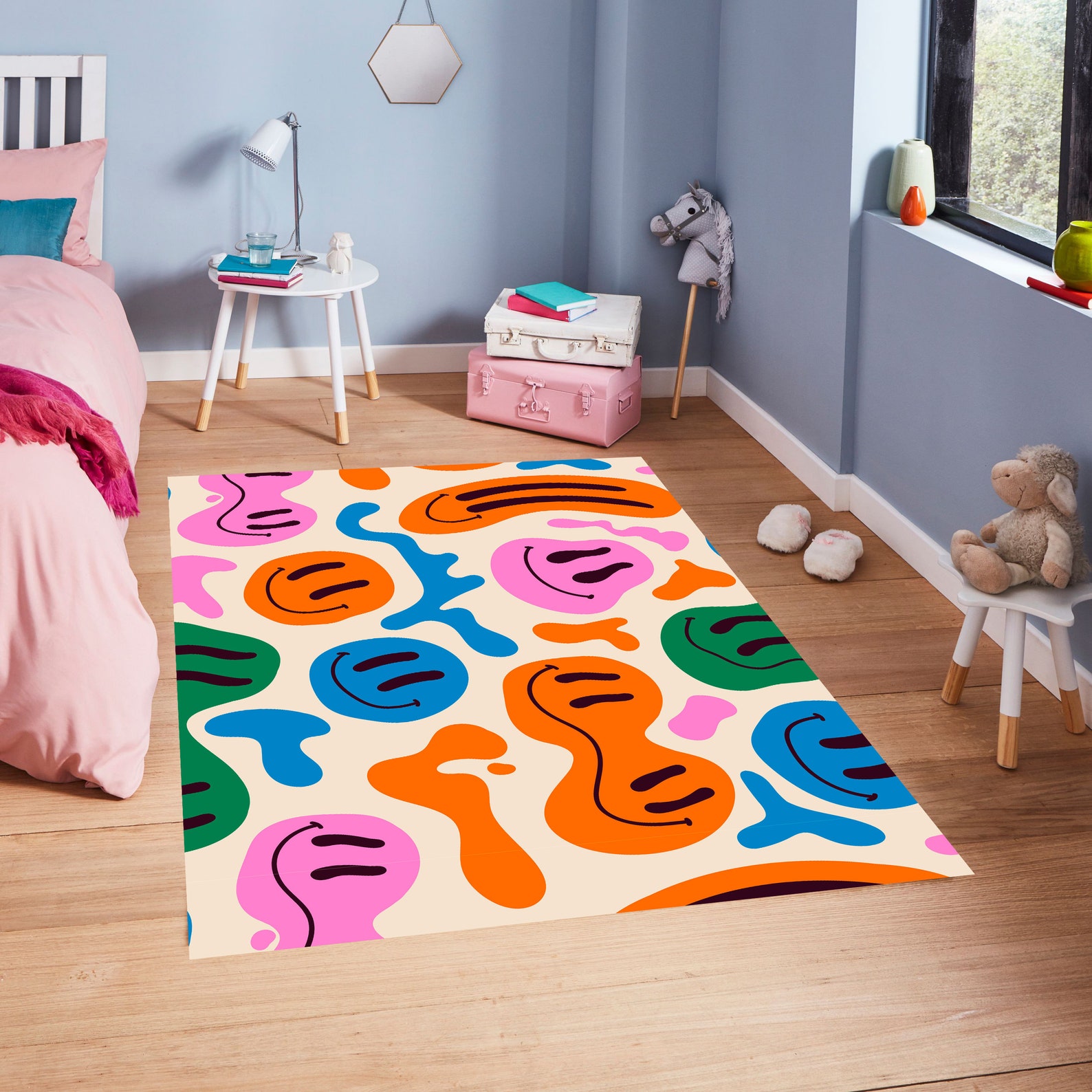 Trendy Smiley Face Rug, Groovy Decor, Trippy Smiley Rug, Y2k Room Decor ...
