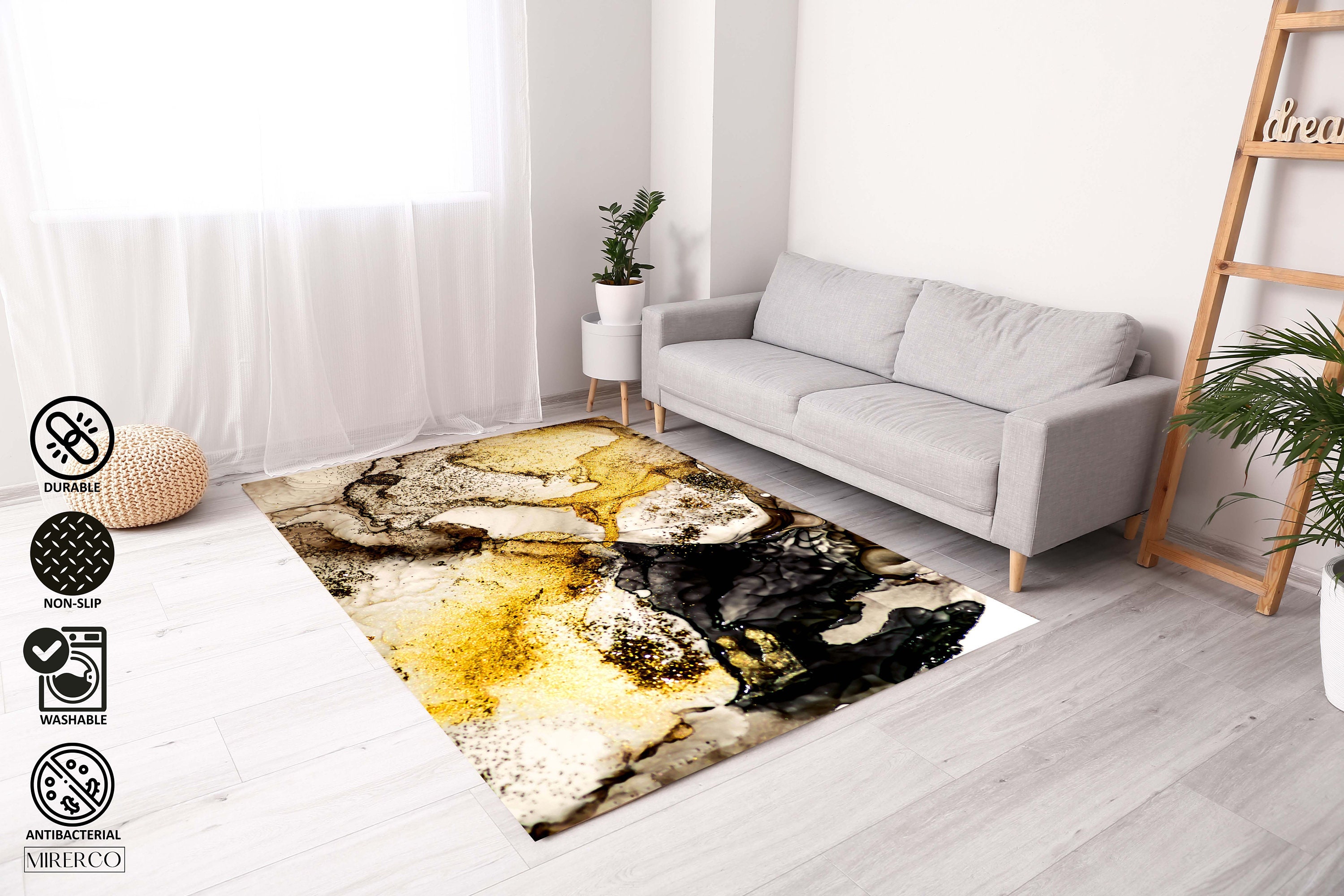 Gold Pattern Rug, Black Gold Rug, Nature Pattern Rug, Cool Rug, Living ...