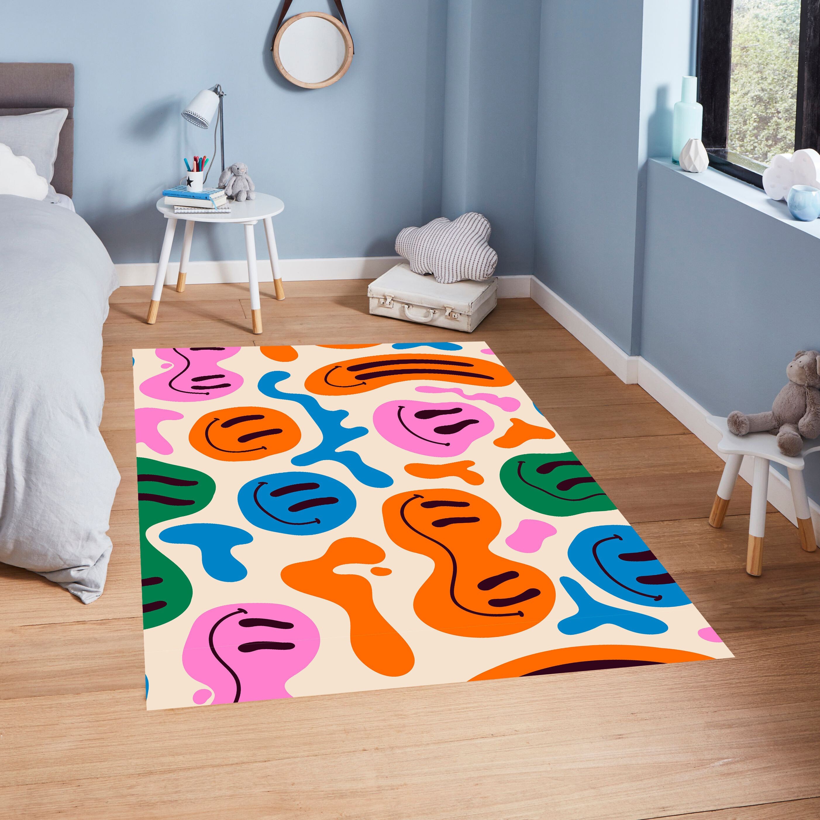 Trendy Smiley Face Rug, Groovy Decor, Trippy Smiley Rug, Y2k Room Decor ...