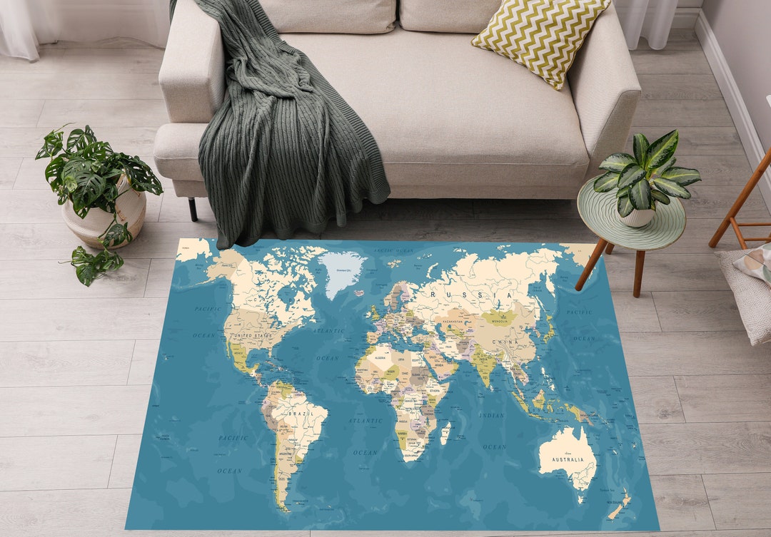 3D World Carpet, Floor Non Slip Rug, Room Mat, 3D World Map Rug ...