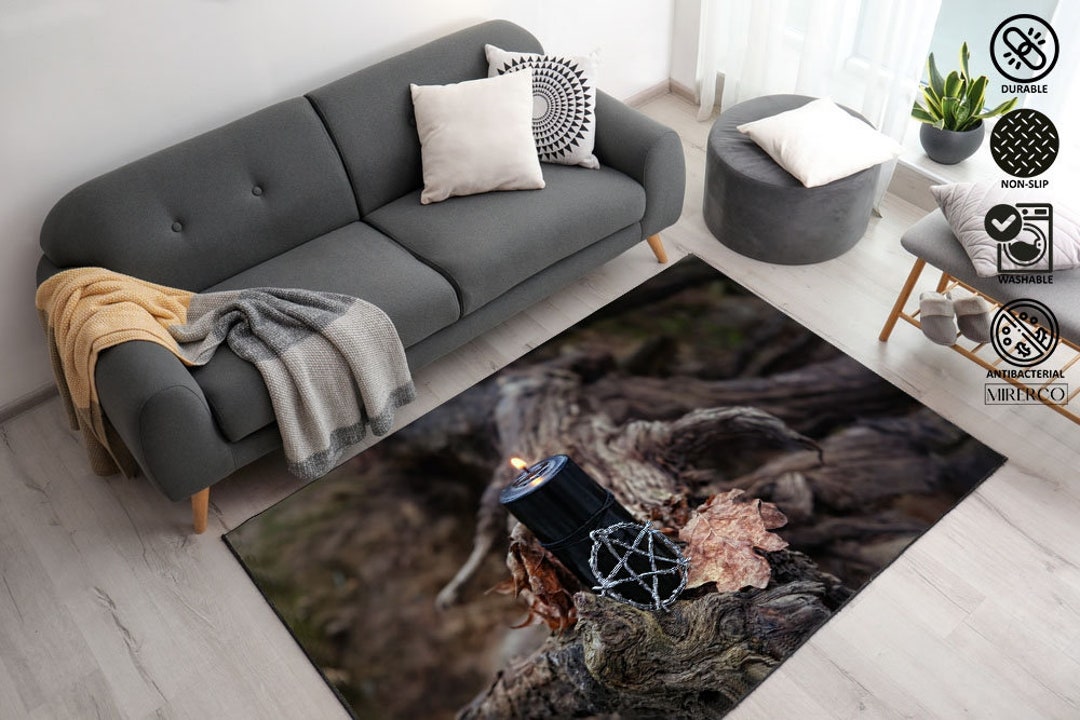 Pentagram Symbol Rug, Pentagram Candles Rug, Wicca Pentacle Rug ...